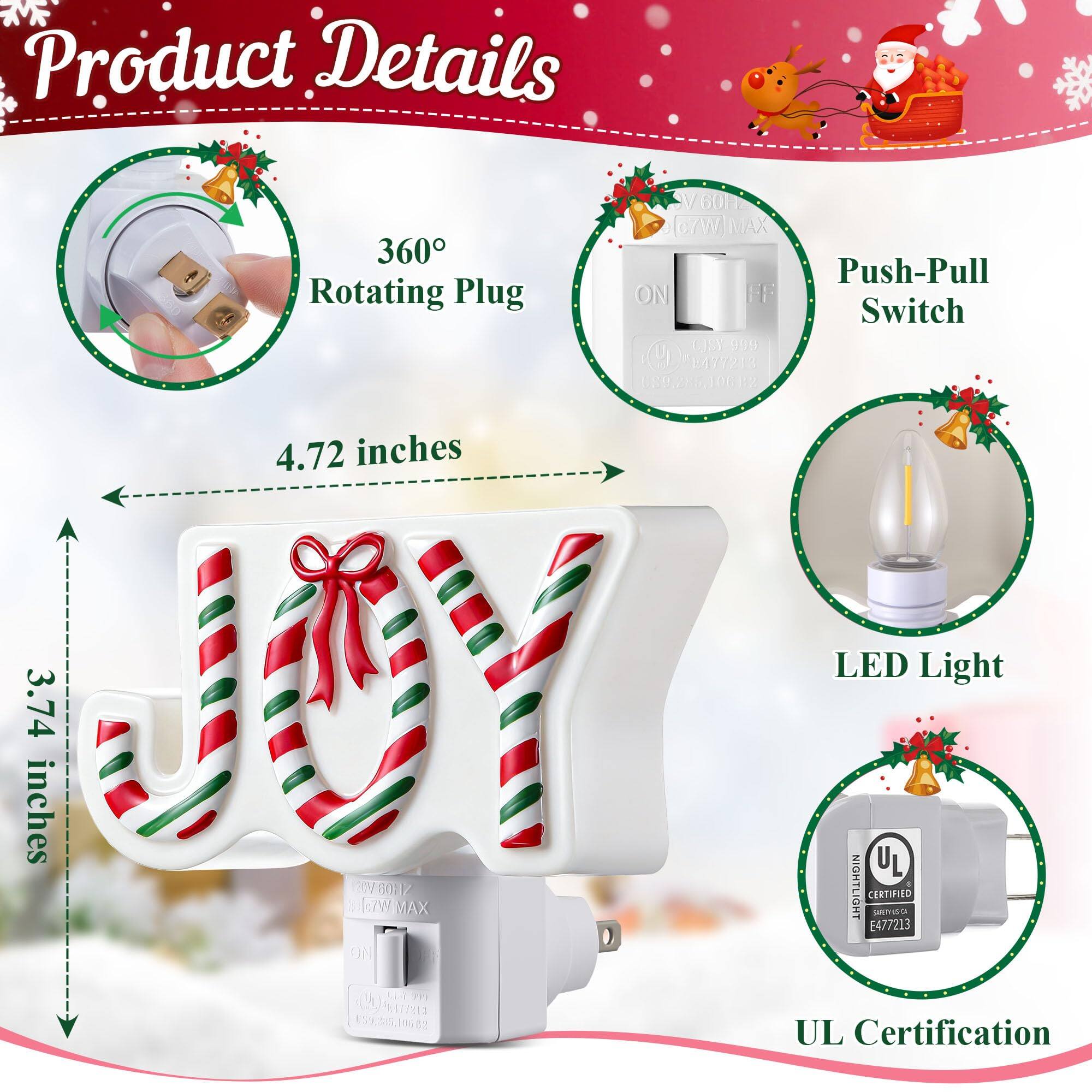MAGICAL RUBS Joy Bow Night Light Christmas Lights Plug Into Wall By C7 ...