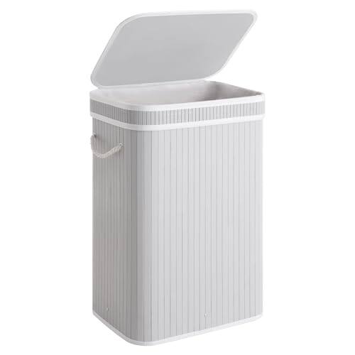 DORLUKFU Laundry Hamper with Lid, Foldable Bamboo Laundry Basket ...