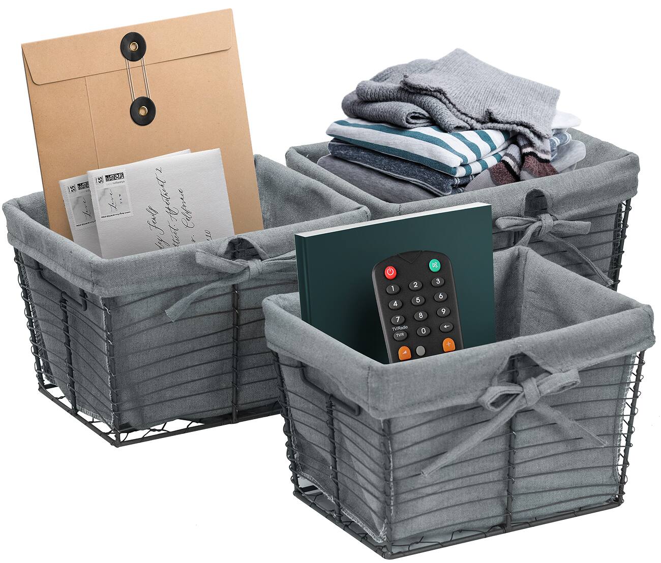 Sorbus Wire Basket Set with Removable Fabric Liner, Rustic Farmhouse ...