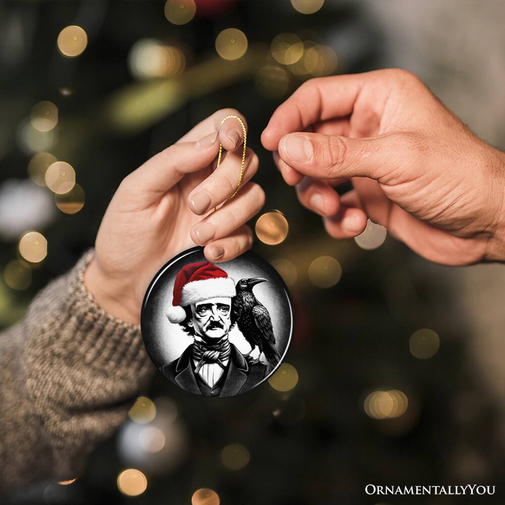 OrnamentallyYou Gothic Edgar Allan Poe with Santa Hat And Raven ...