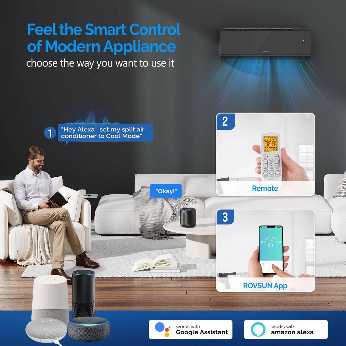 Winado 9000 BTU Ductless AC Mini Split Heat Cooling Pump Air Conditioner 19SEER2 Black&White TSC ...