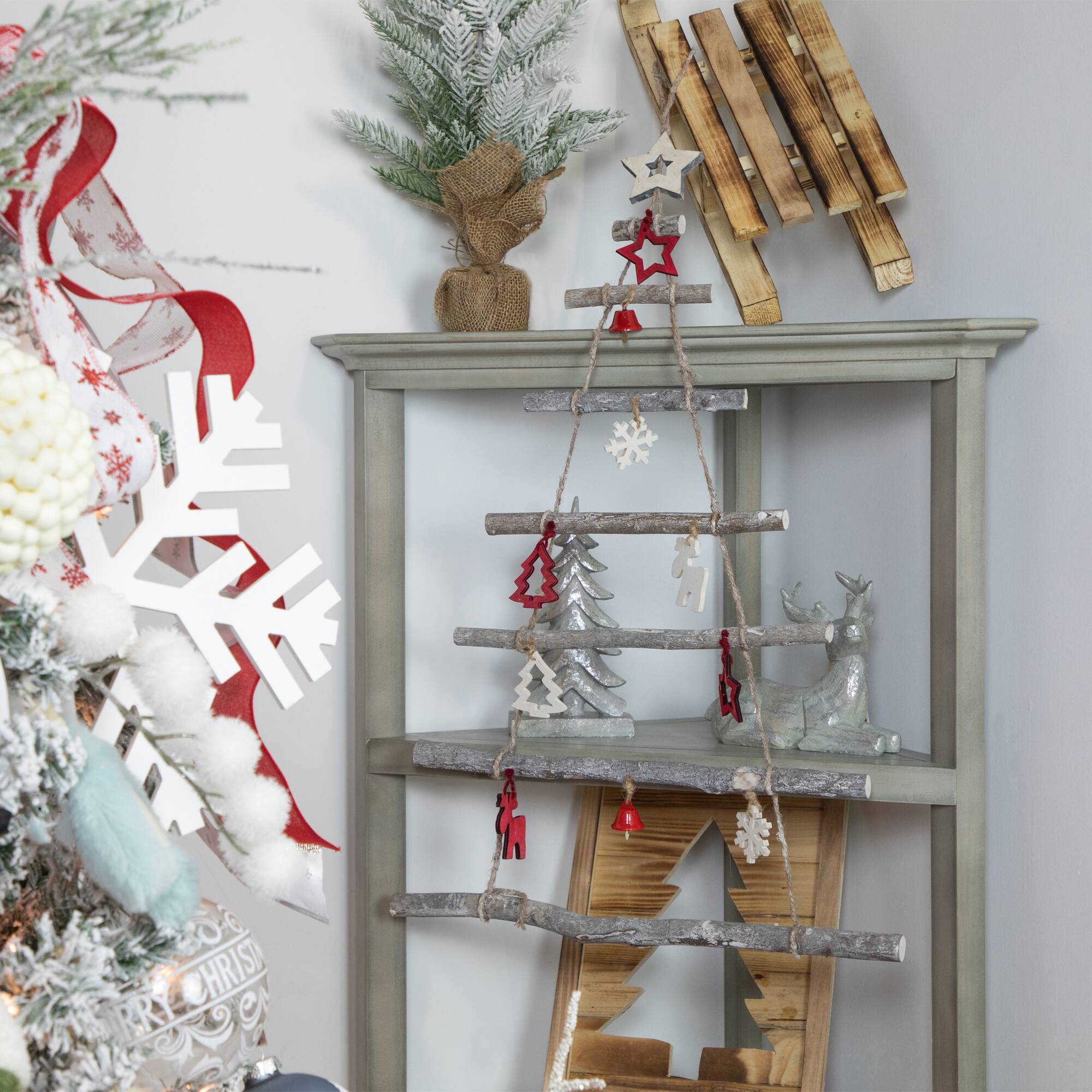 Northlight 27" Wood Twig Tree Wall Hanging with Ornaments Brown ...