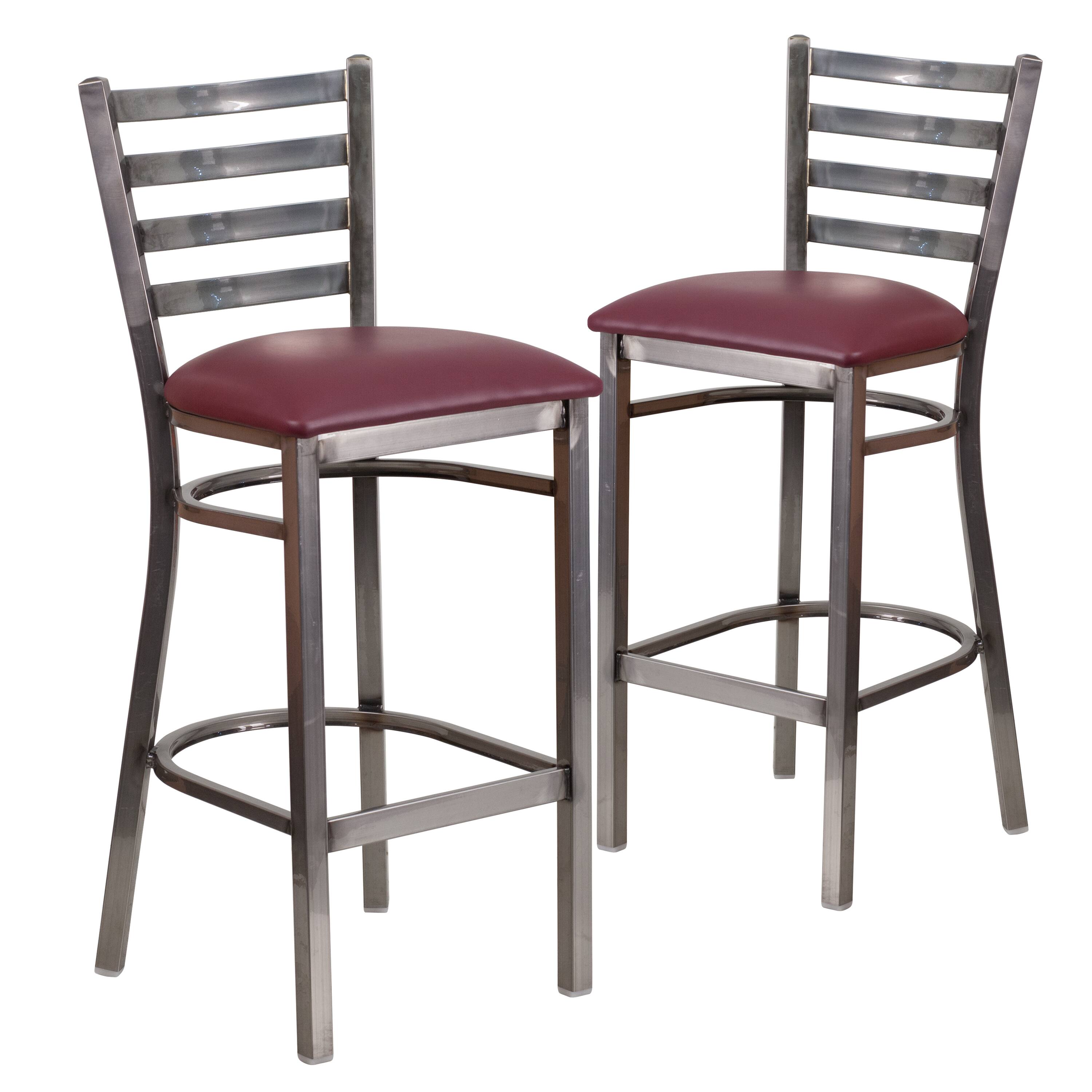 Emma + Oliver 2 Pack Clear Coated Ladder Back Metal Restaurant Barstool ...