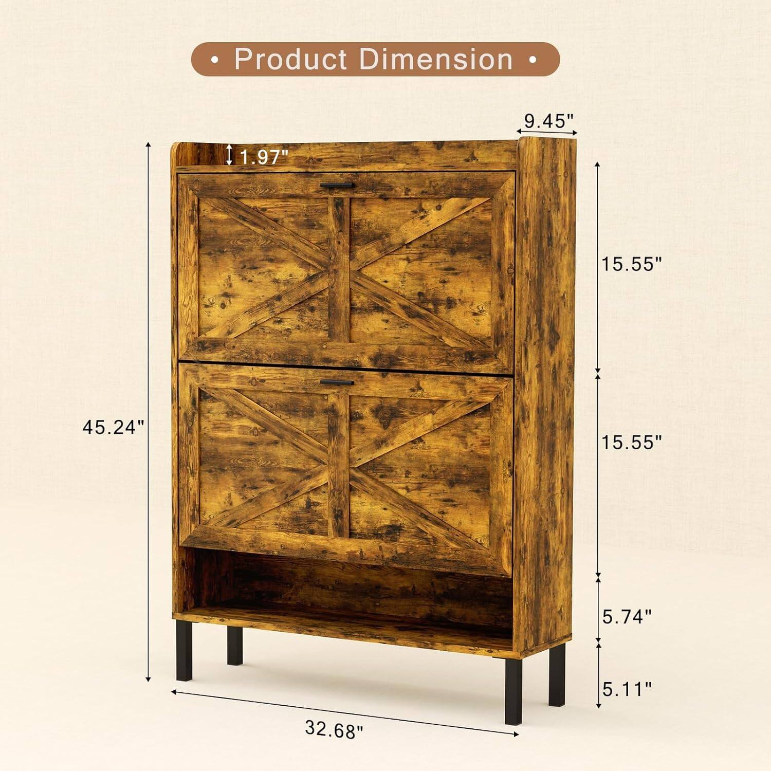 Tiramisubest Shoe Storage Cabinet with 2 Flip Drawers,Wooden ...