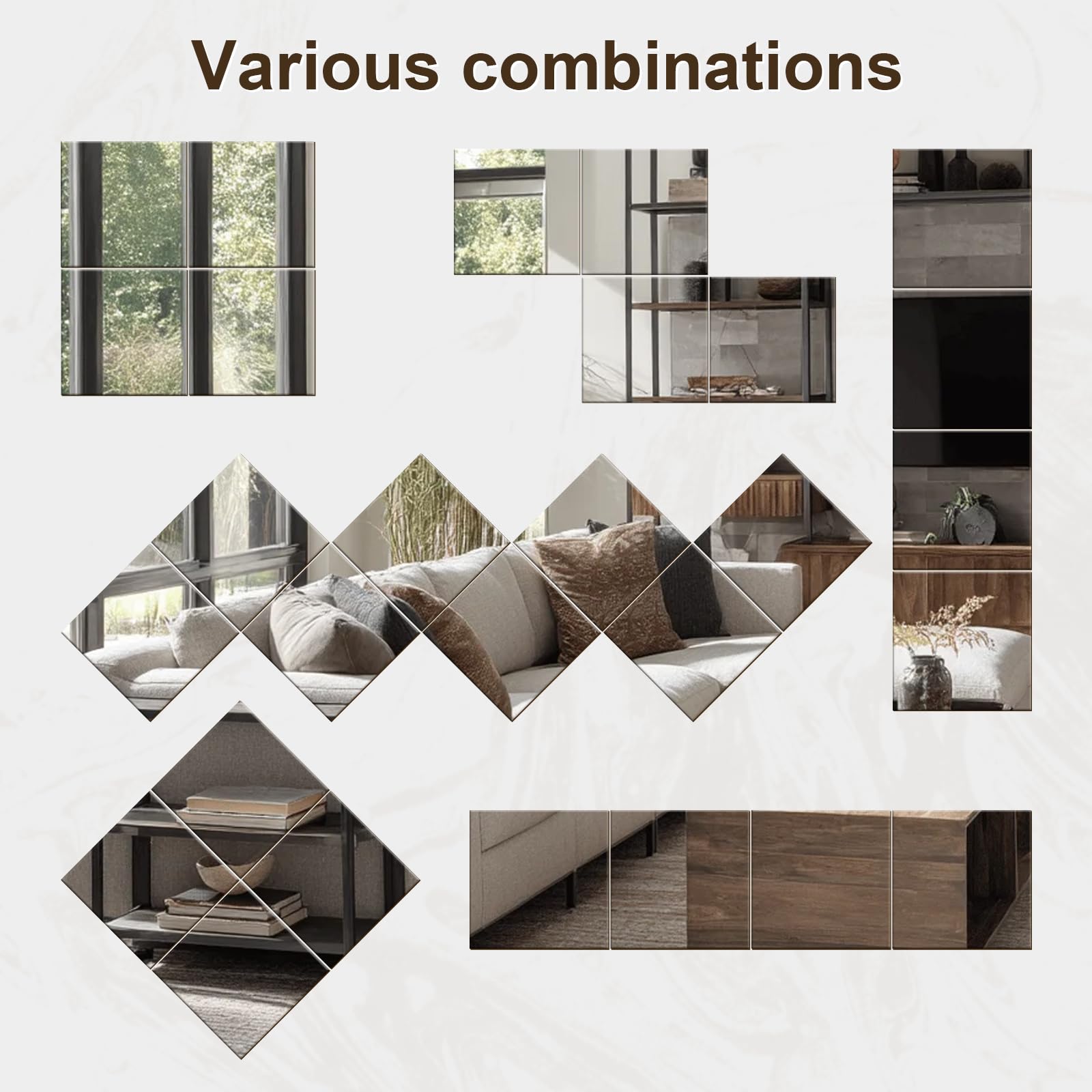 Live At Space 12" X 4 Pack Wall Mirror Full Length Glass Tiles Mounted ...