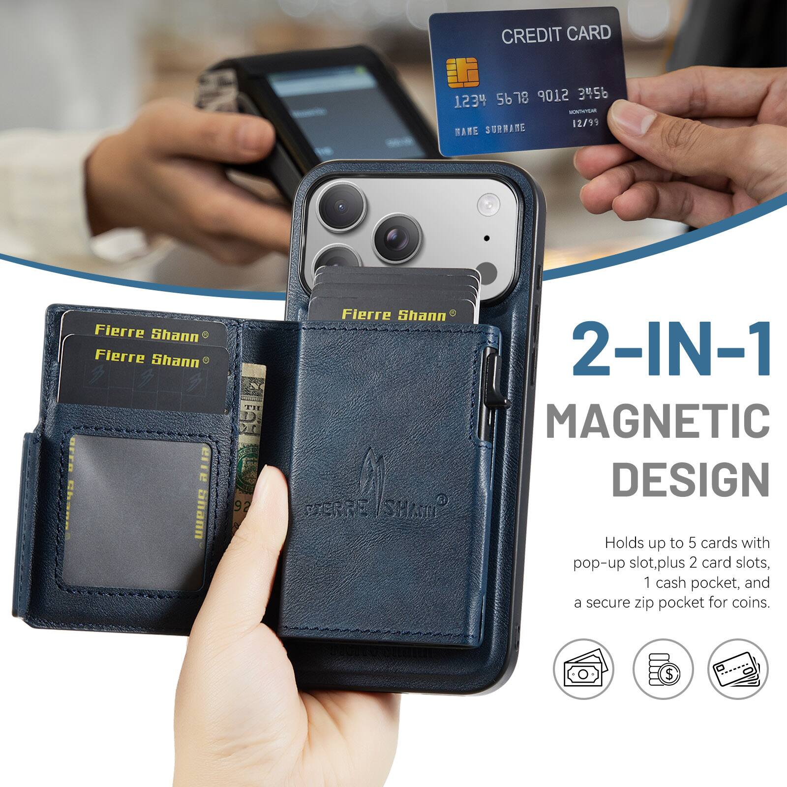 Dteck 2 in 1 Magnetic Wallet Case for Apple iPhone 17 Pro Max,RFID PU ...