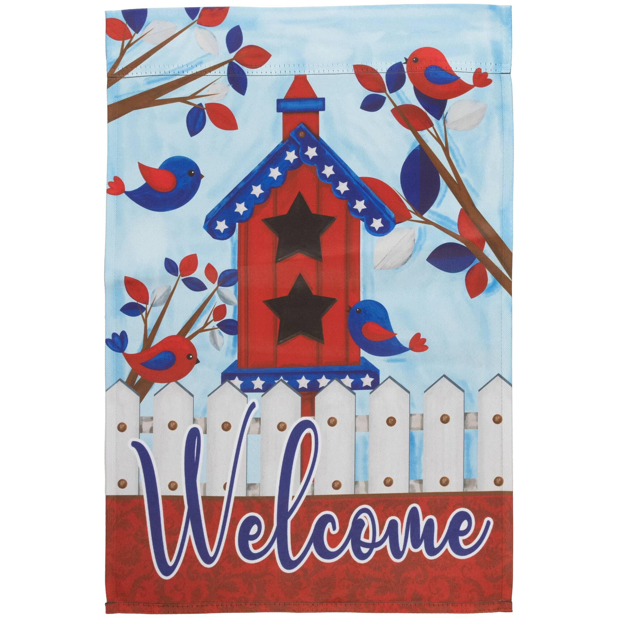 Northlight Patriotic Birds and Birdhouse "Welcome" Outdoor Garden Flag ...