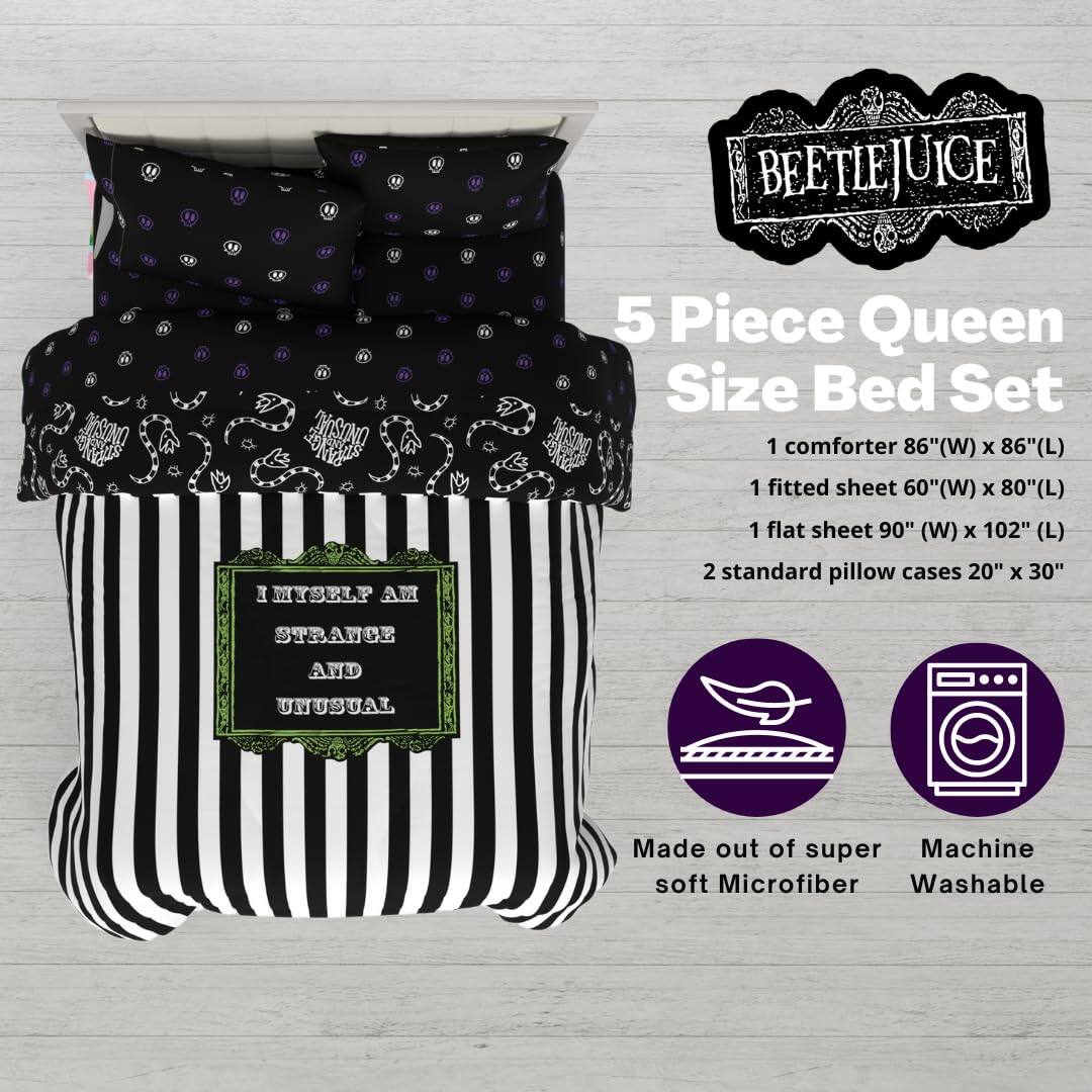 Paradigms Interiors Collectibles Beetlejuice Striped Bedding 5 Piece ...