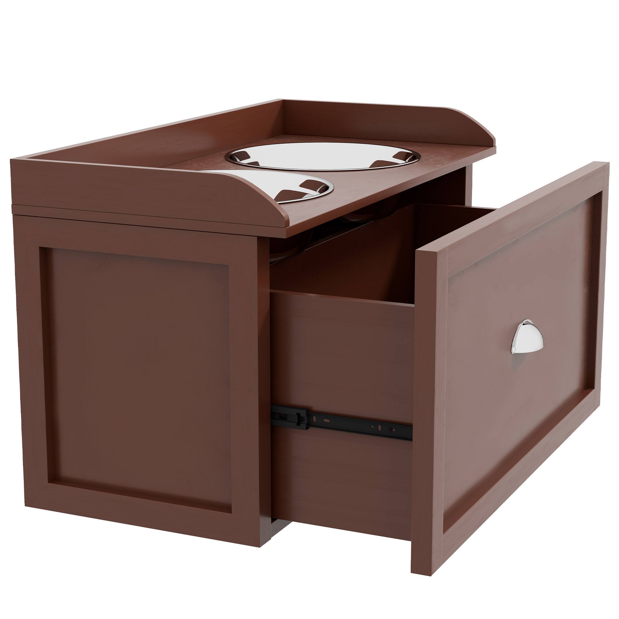 Pawhut Feeding Station with Storage Drawer, Food Cabinet with 2 ...