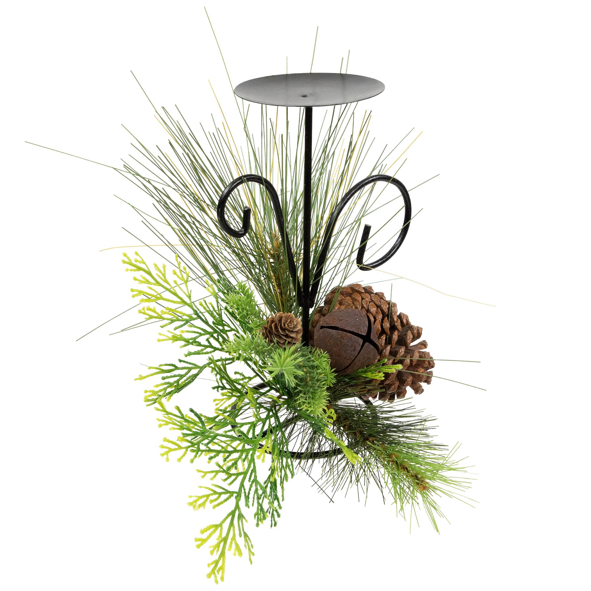 Northlight Pine Cones and Jingle Bell Christmas Pillar Candle Holder 10 ...