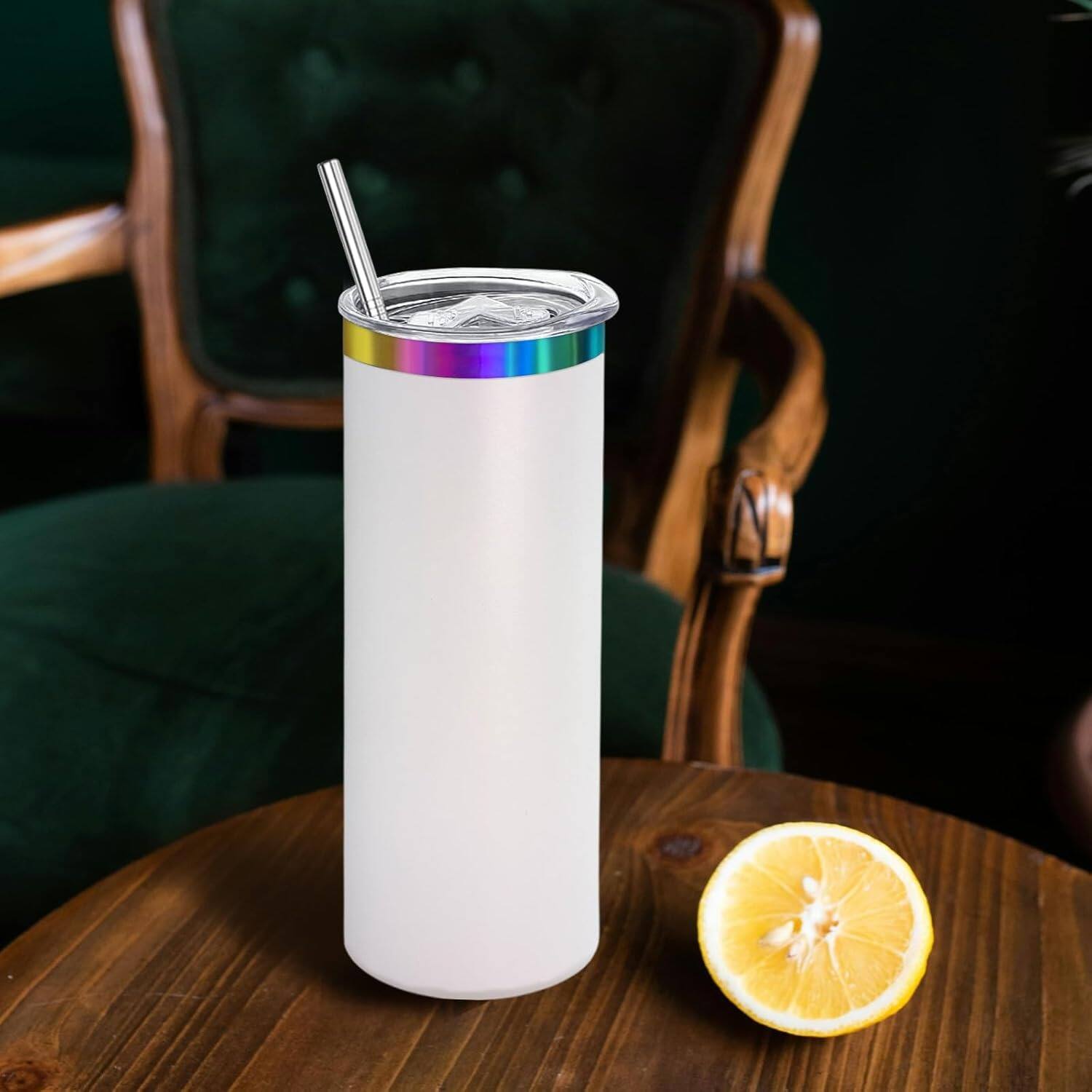 PARKER SLATER 8 pack rainbow plated 20oz stainless steel tumblers, straight double wall, powder ...