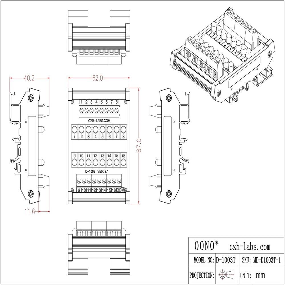 ACJPR DIN Rail Mount 16 LED Indicator Light Module, 5 50VDC, Red ‎D ...