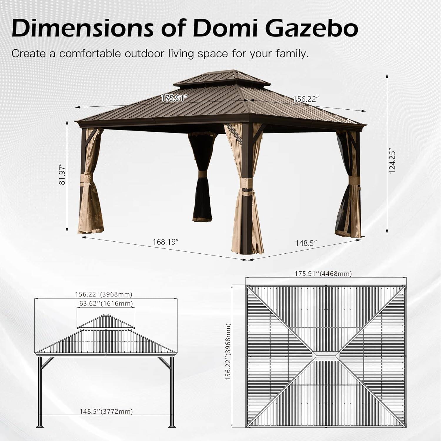 Loheer Hardtop Gazebo 13x15 Outdoor Metal Gazebo with Galvanized Steel ...