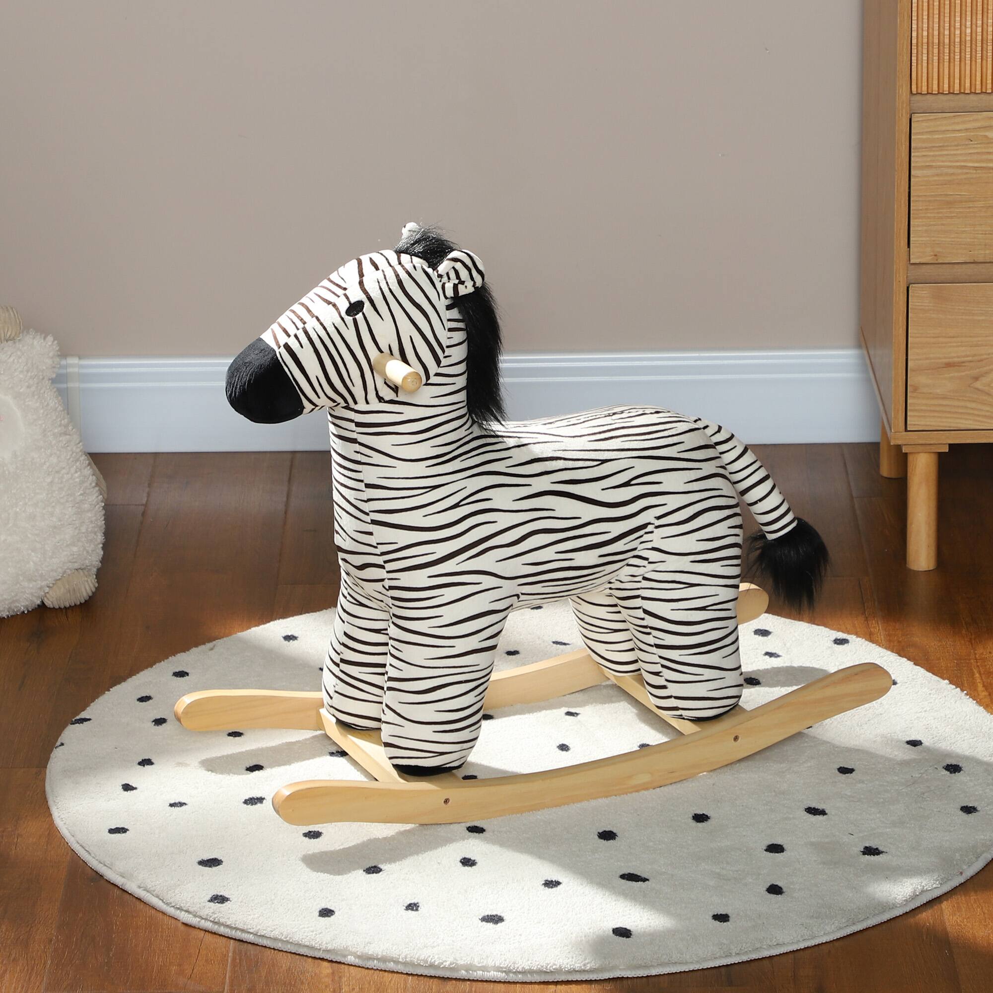 Glintex Plush Zebra Rocking Horse for Kids with Sounds, Soft Seat, and ...