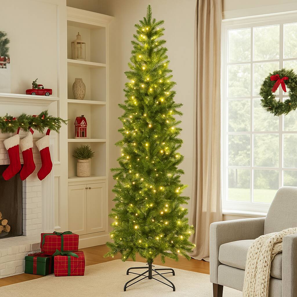 BreeBe Artificial 7.5FT Christmas Tree with Dual LED Lights – Full ...