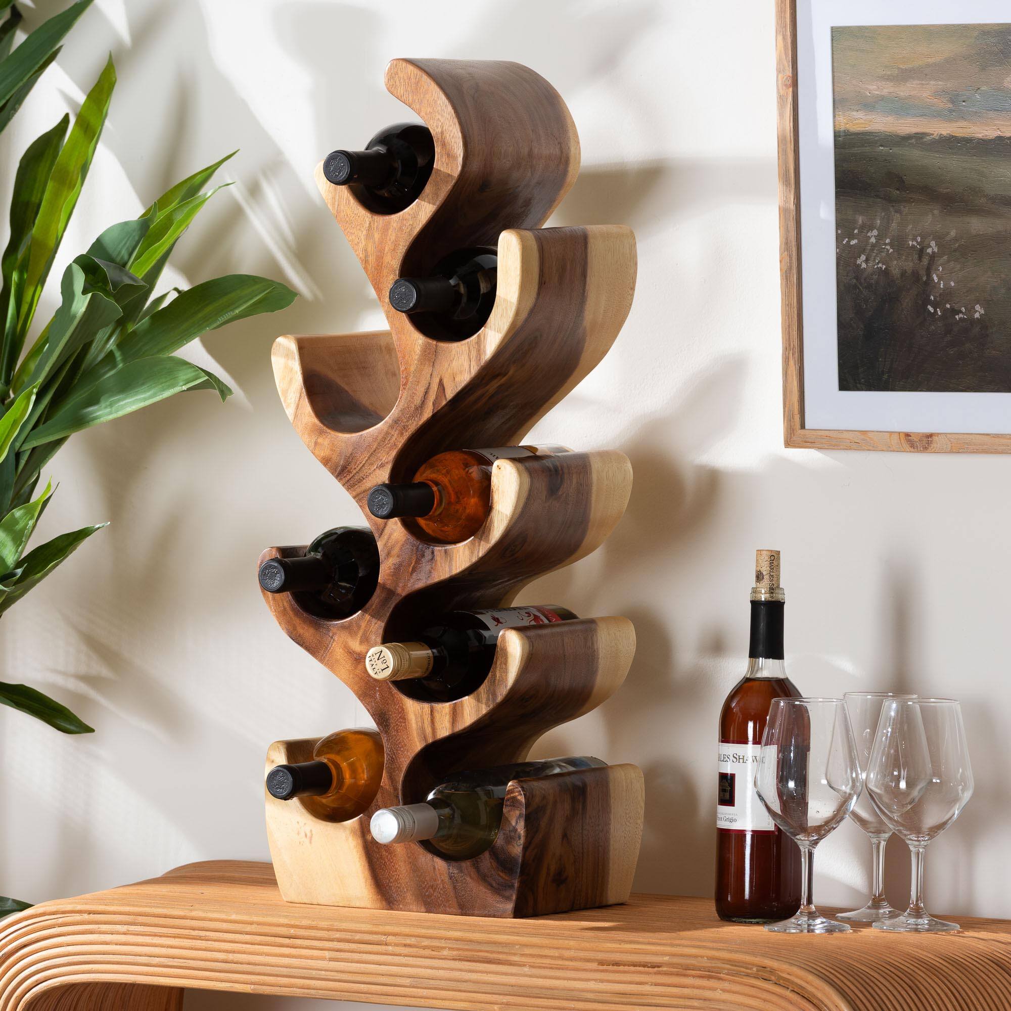 bali & pari Matana Suar Wood Wine Rack with 8 Bottle Capacity Natural ...