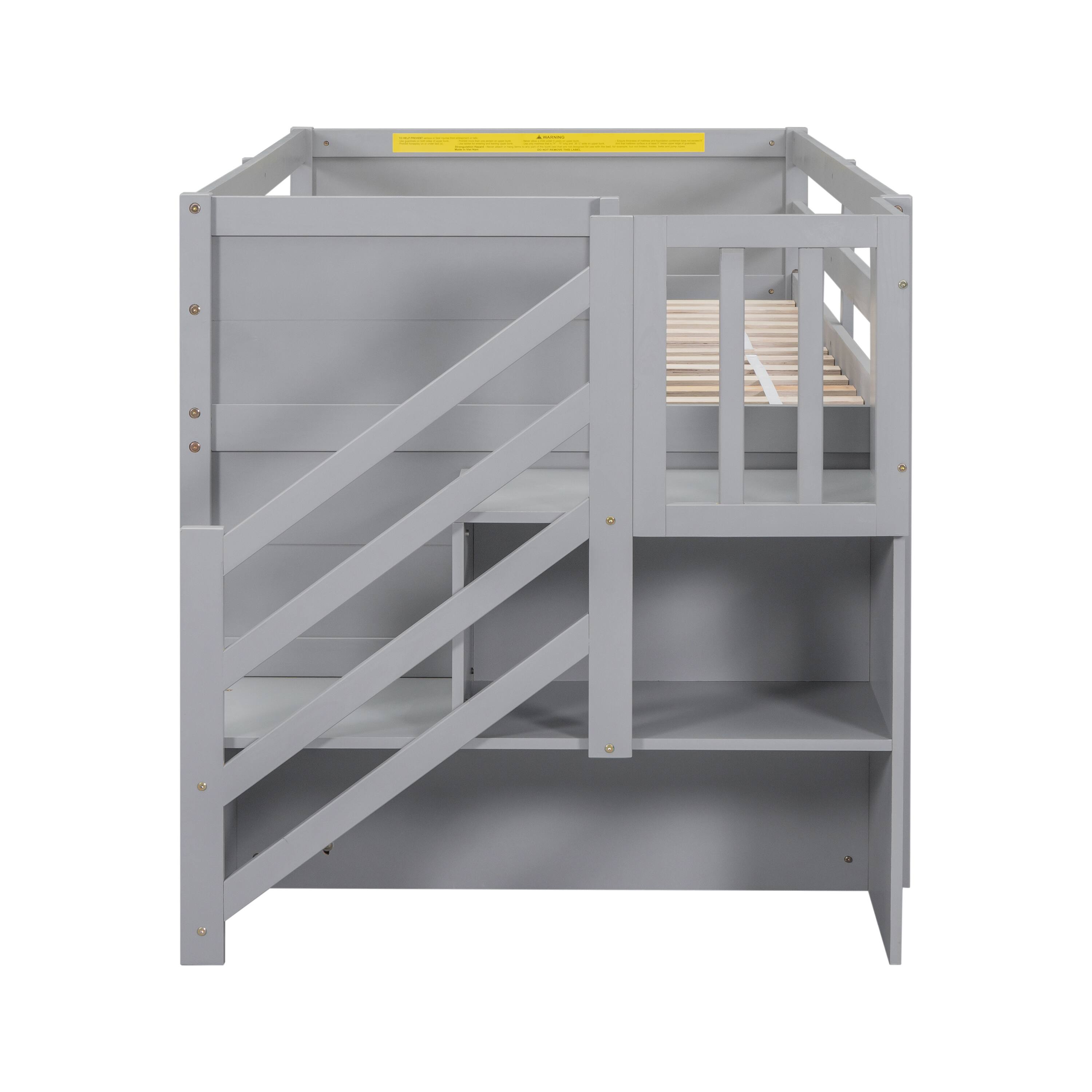 Spaco Twin Low Loft Bed with Storage Stair, Drawer and Shelf, Solid ...