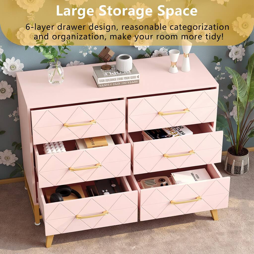 Acekool 6 Drawer Wooden Dresser, with Metal Handle Pink NNN-0ZNVLDN0 ...