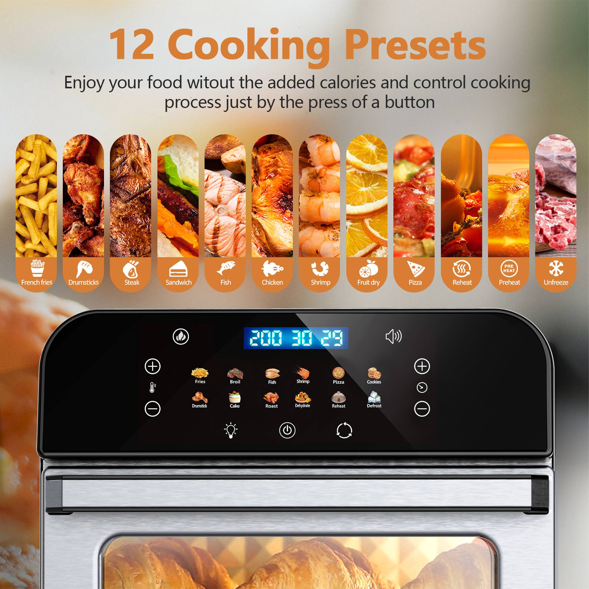 WHALL 12L Touchscreen Air Fryer Toaster Oven, 12 Pre set Menus, Clear ...