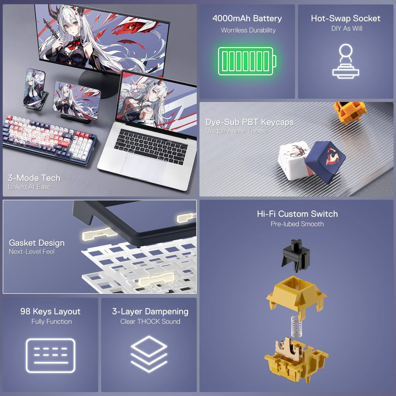 Comfort Essence Se Wireless Gasket Rgb Gaming 3 mode Anime Mechanical ...