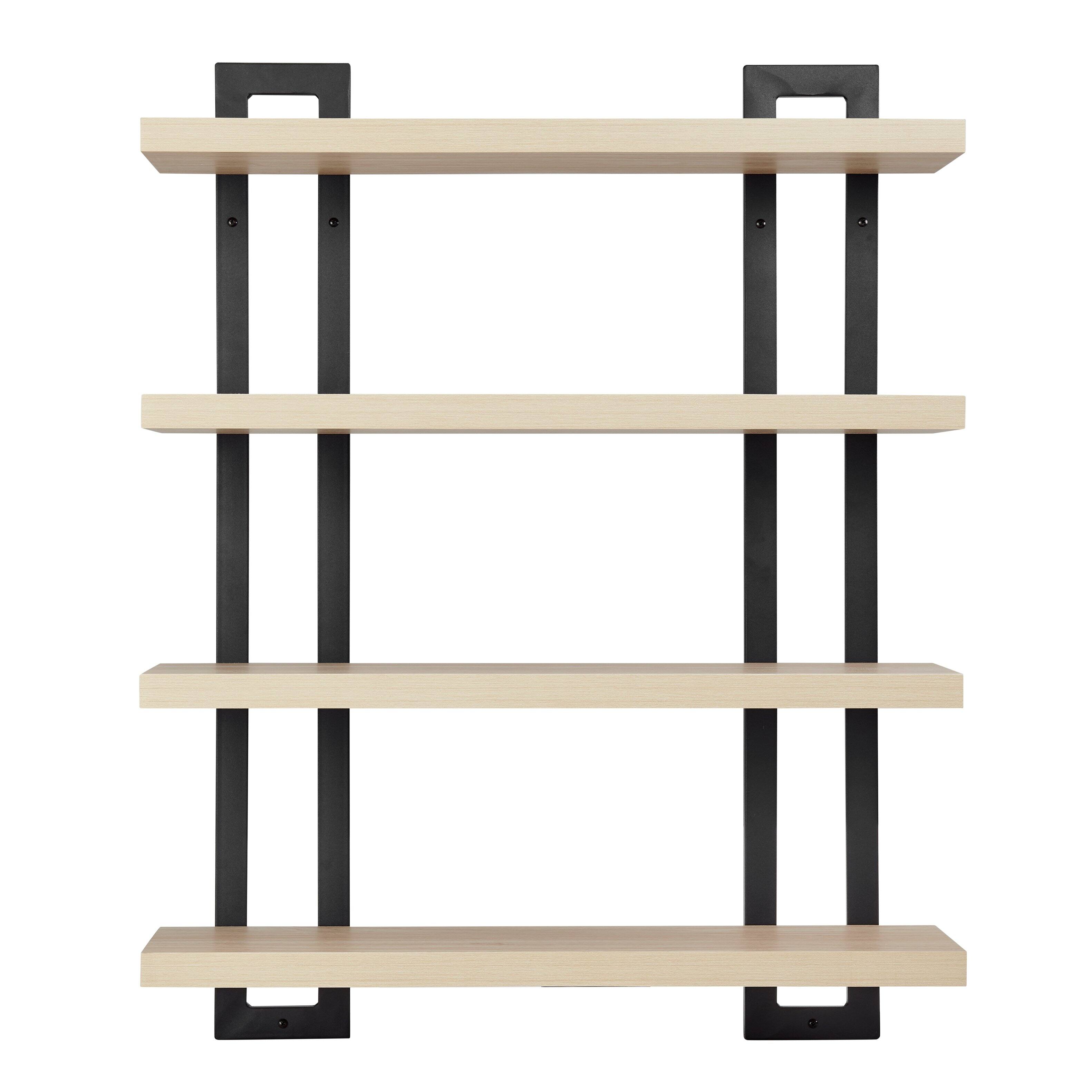 Danya B 4 Tier Bracket Wall Shelf Black Metal and Finish White Birch ...