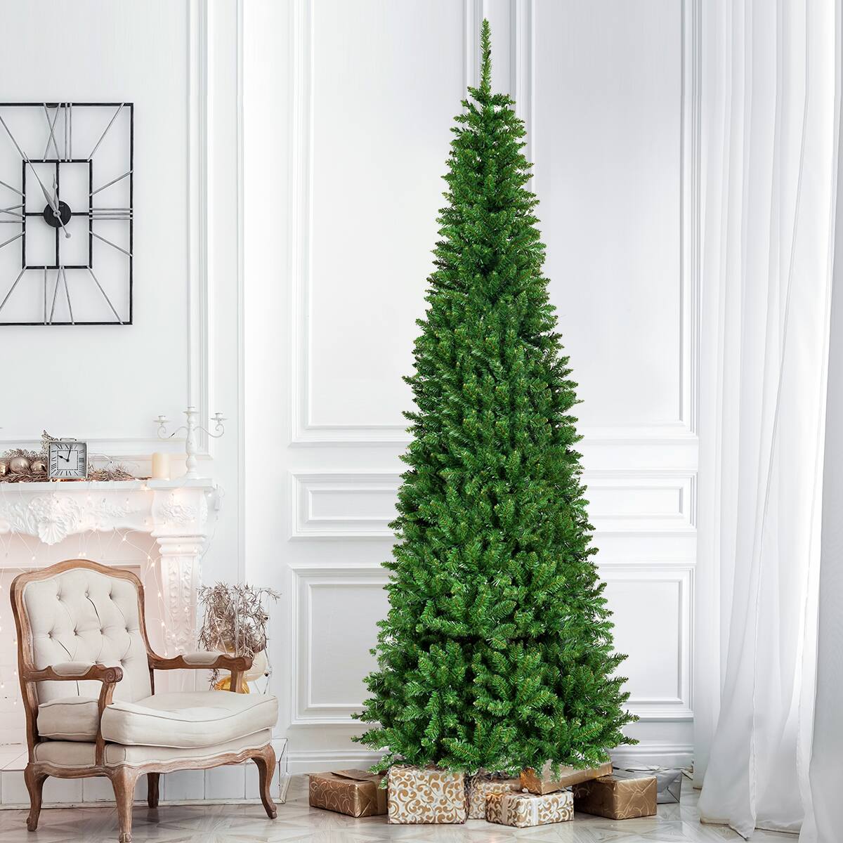 Costway 7.5ft Pre Lit Hinged Pencil Christmas Tree 350 Multicolor Lights Green COST00452 - Best Buy
