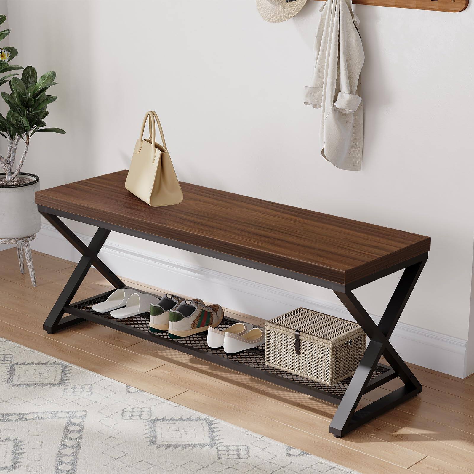 Fabibe Farmhouse Wood Bench Oak Entryway Bench, Indoor Shoe with ...