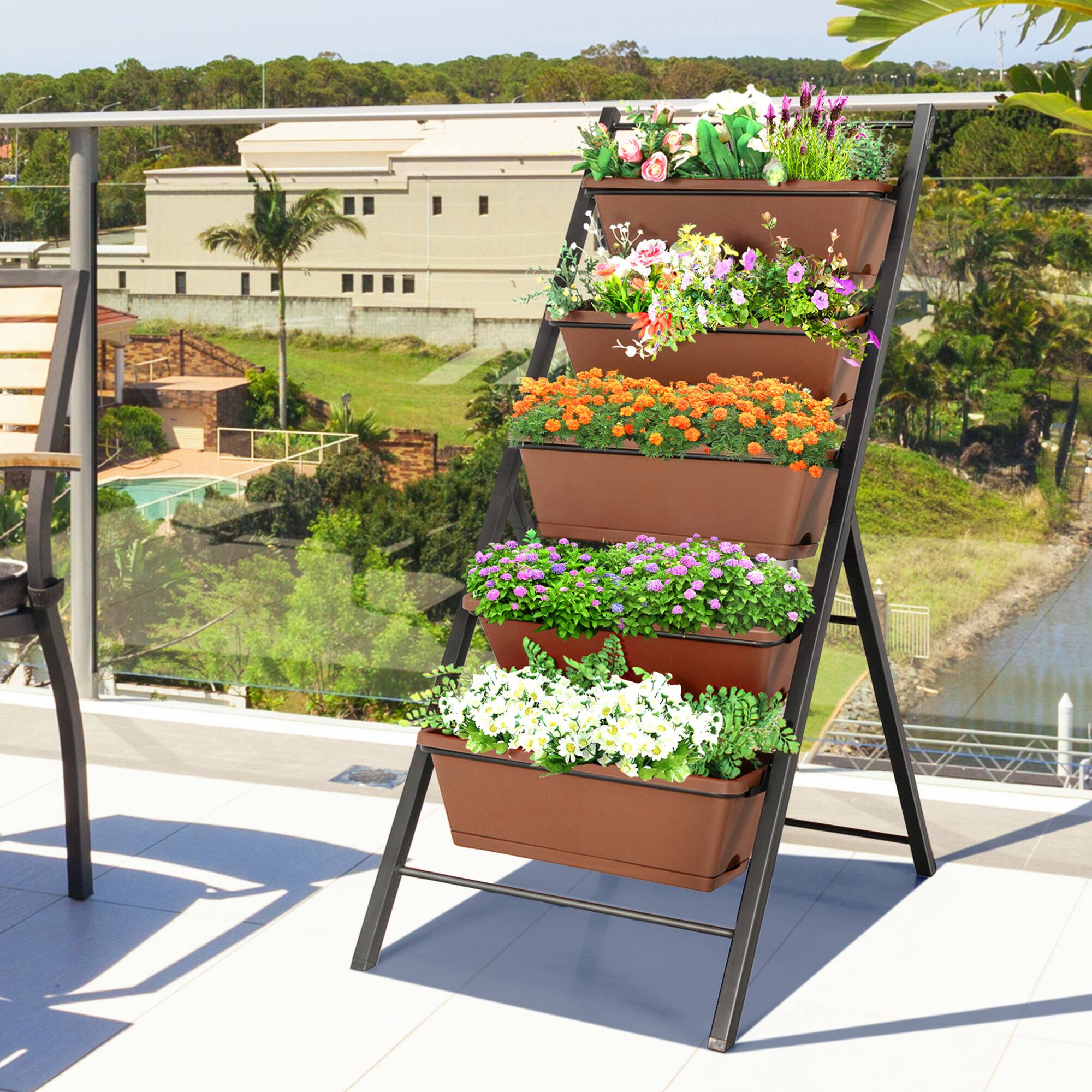 Costway 2PCS 5 Tier Vertical Raised Garden Bed Elevated Planter 5 ...