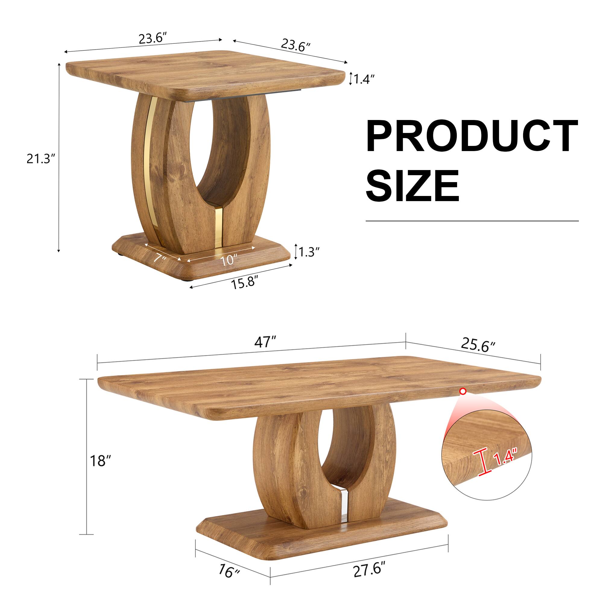 TinyHomie Modern Minimalist Coffee Table Set Square Rectangular Wood ...