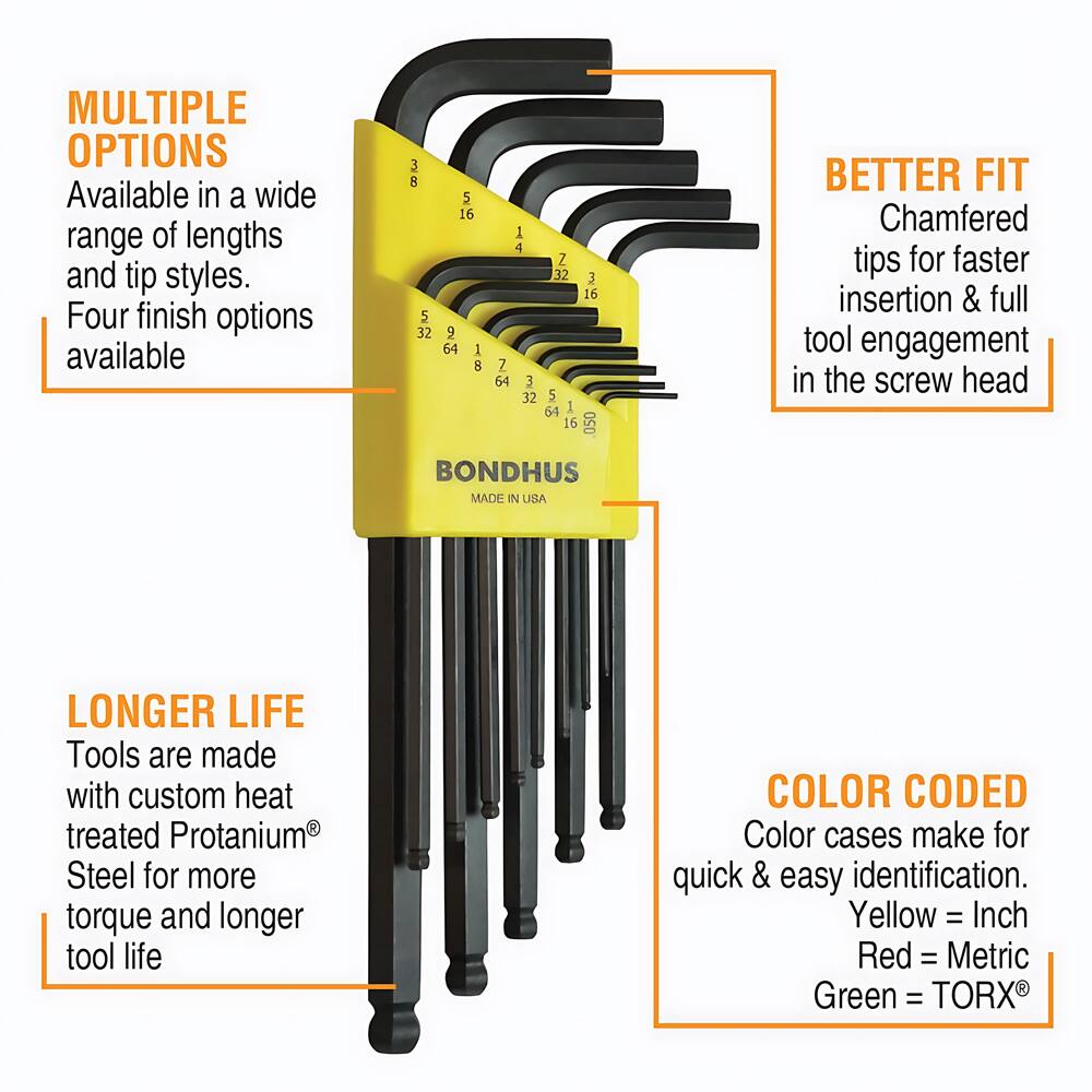 Bondhus Set 22 Ball End L Wrenches IN/MM Double Pack 10937 (.050 3/8 ...