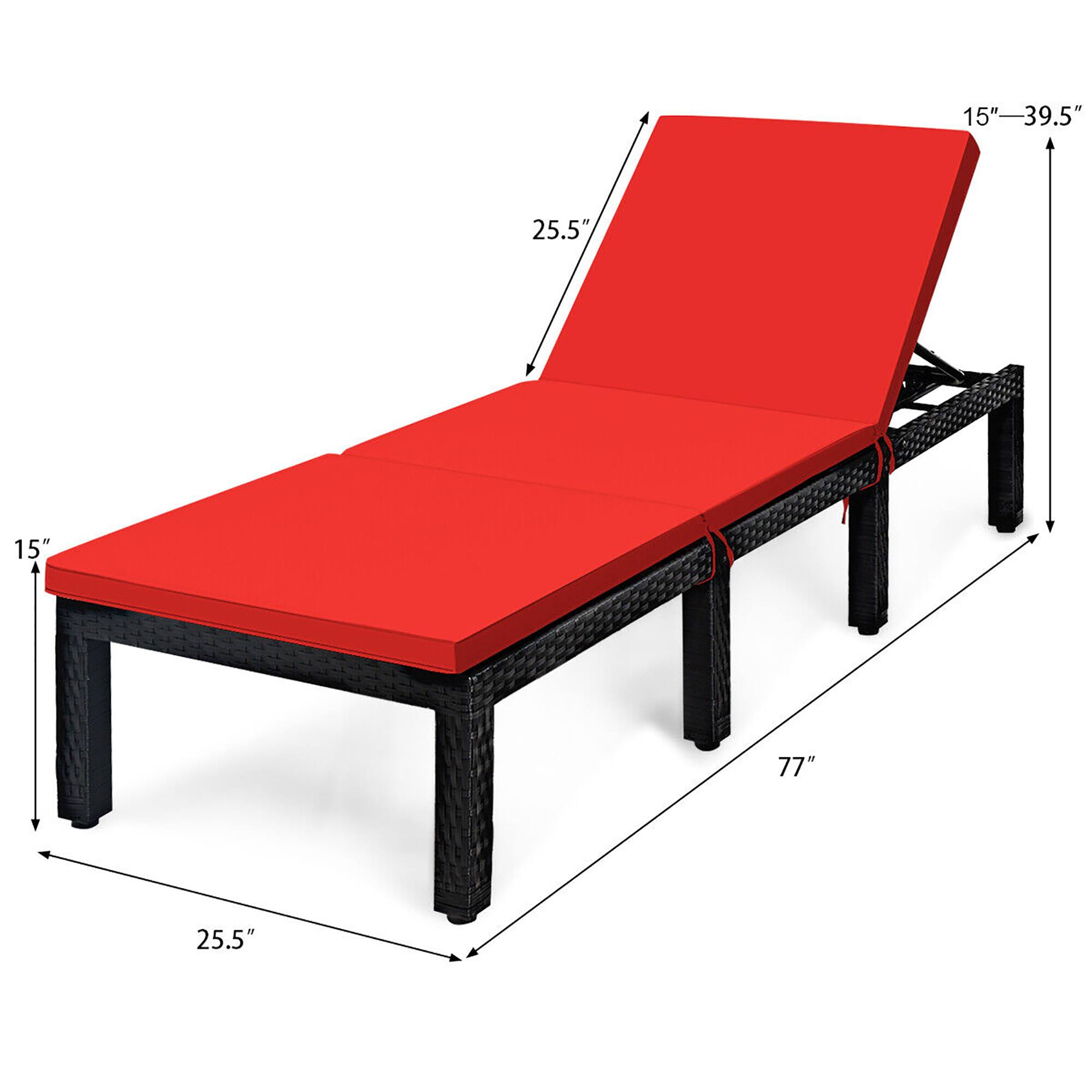 Gymax 2PCS Patio Lounge Chair Rattan Chaise w/ Adjustable Red & Off ...
