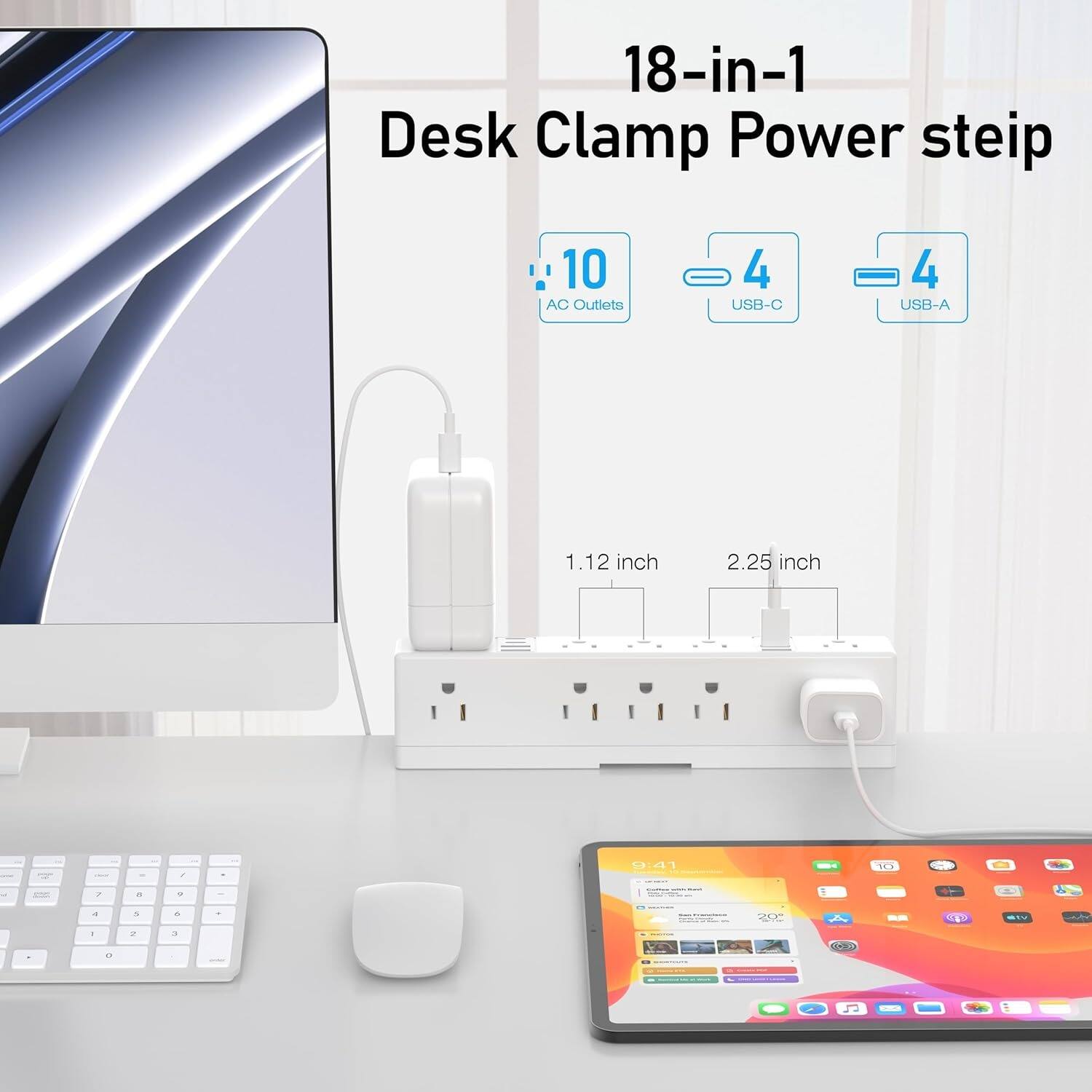 PARKER SLATER Desk Clamp Power Strip, 40W Fast Charging with 8 USB ...