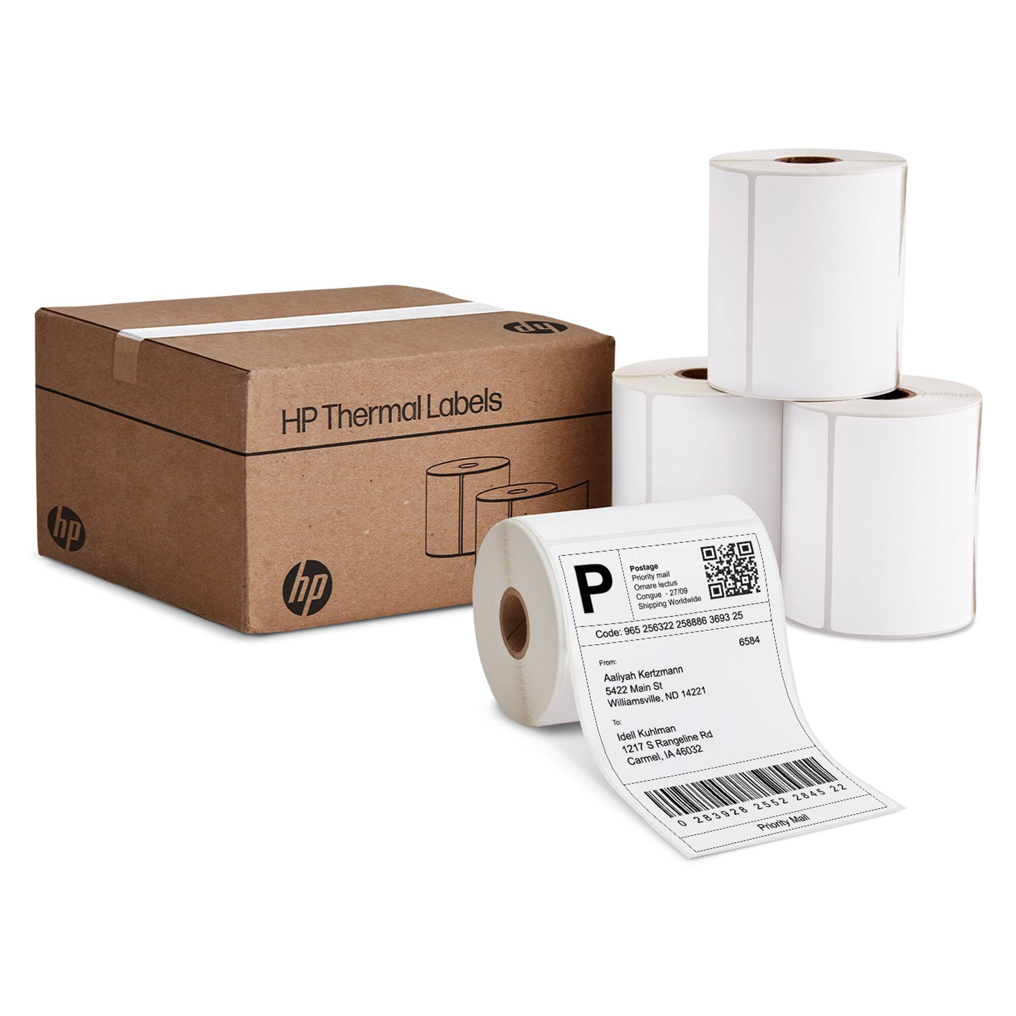 HP 4 x 6” Direct Thermal Shipping Labels, Multipurpose Thermal Labels, 4 Rolls (1000 Labels ...