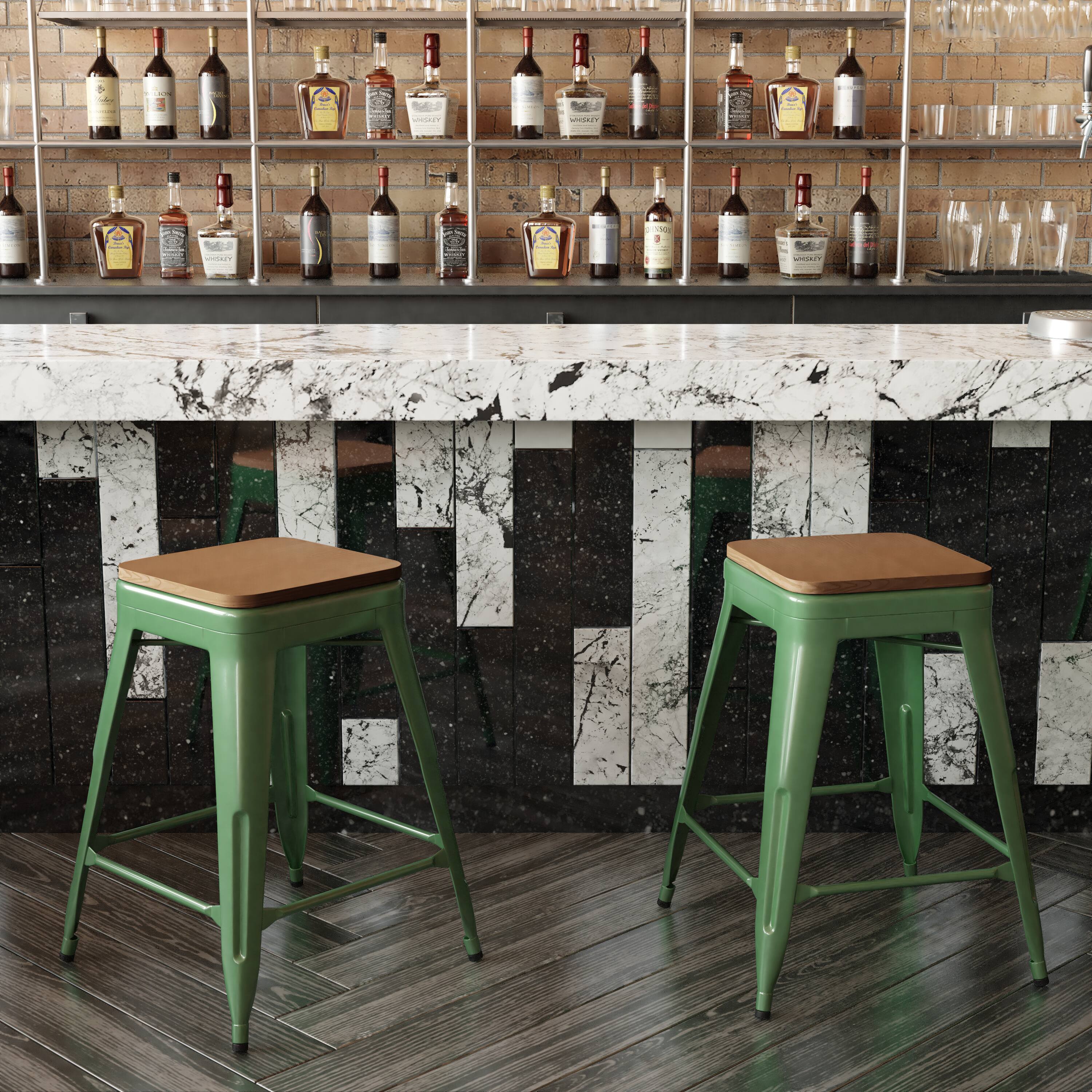 Emma + Oliver Kam Backless Metal Indoor Outdoor Stool with All Weather ...