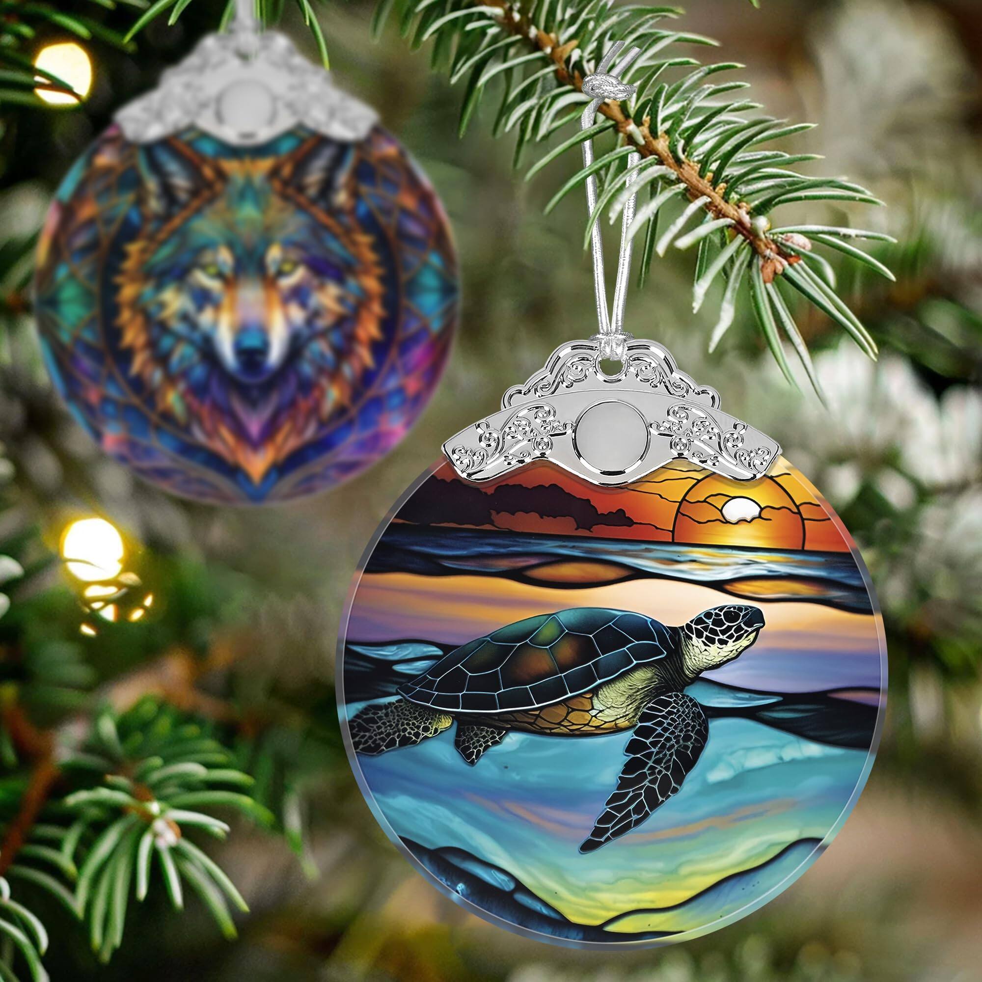 Paradigms Interiors Christmas Stained Glass Sea Turtle Ornament Holiday ...
