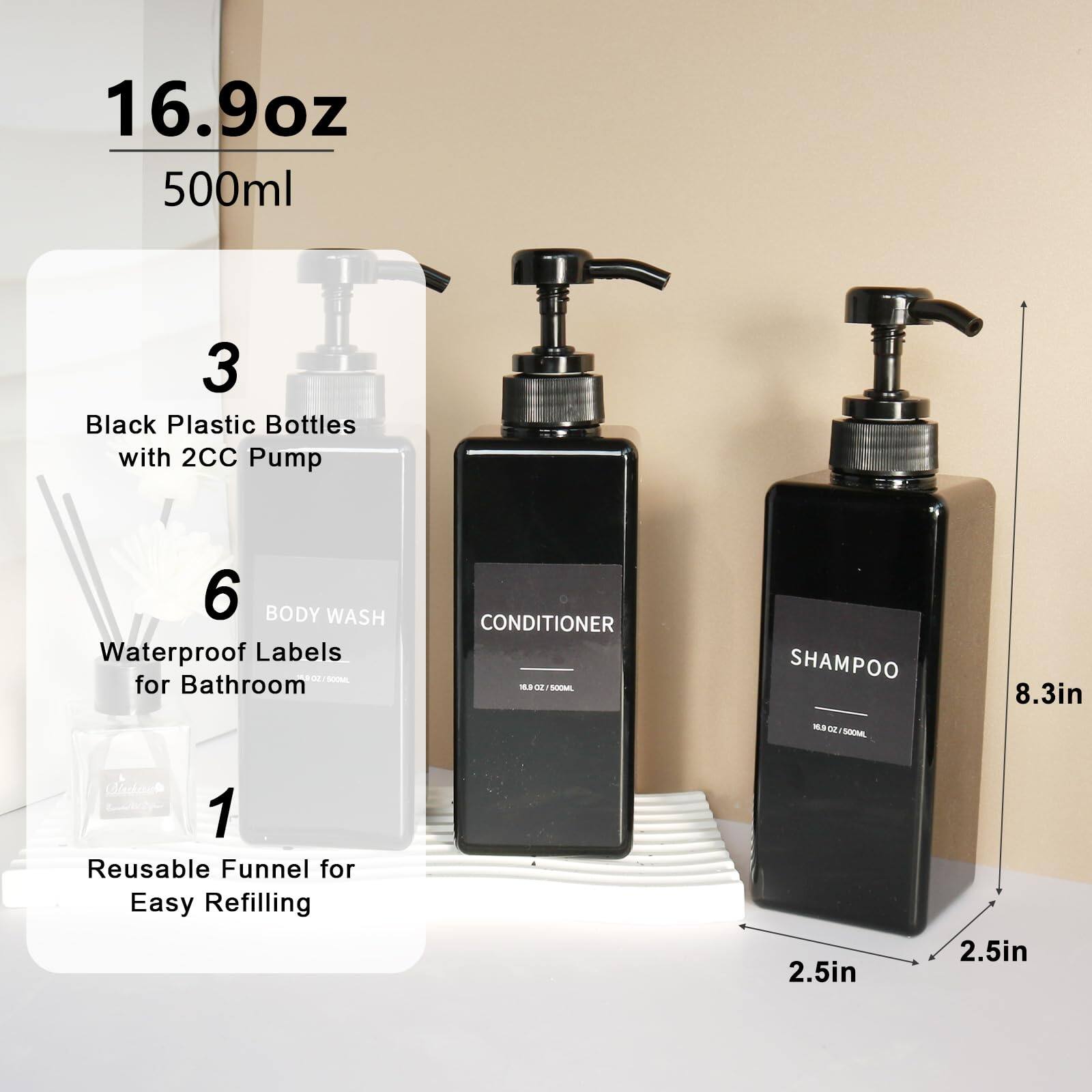 Dapper Styles Shampoo And Conditioner Dispenser Refillable Plastic Pump ...