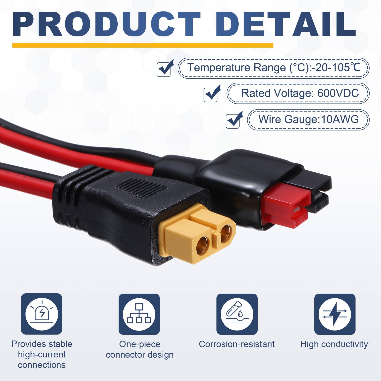 Unique Bargains 600VDC XT60 Extension Cable, XT60 Female to Battery ...