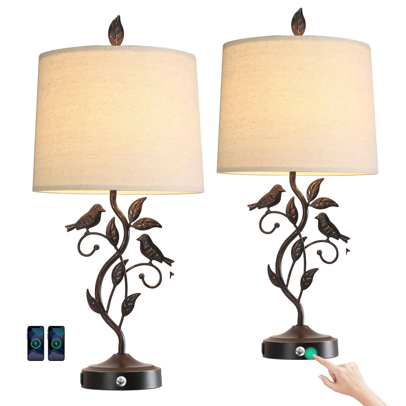 Cedar Assembly Set Of 2 Touch Farmhouse Table Lamps For Living Room ...