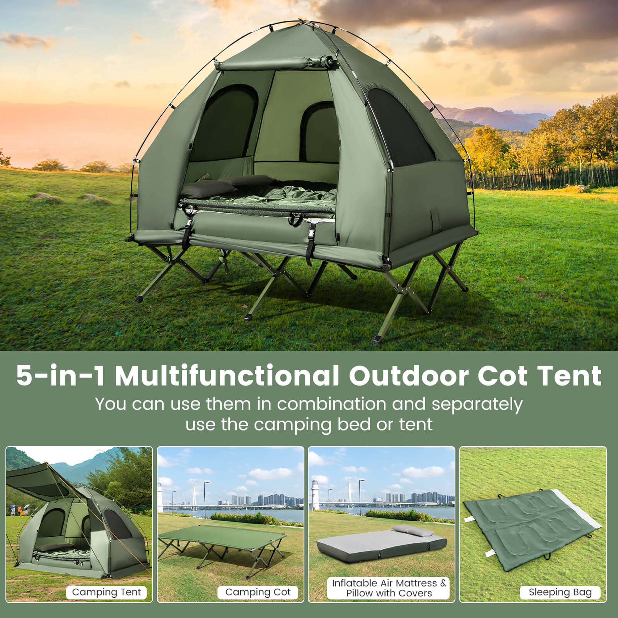 Costway 2 Person Compact Portable Pop Up Tent Camping Cot with Air ...