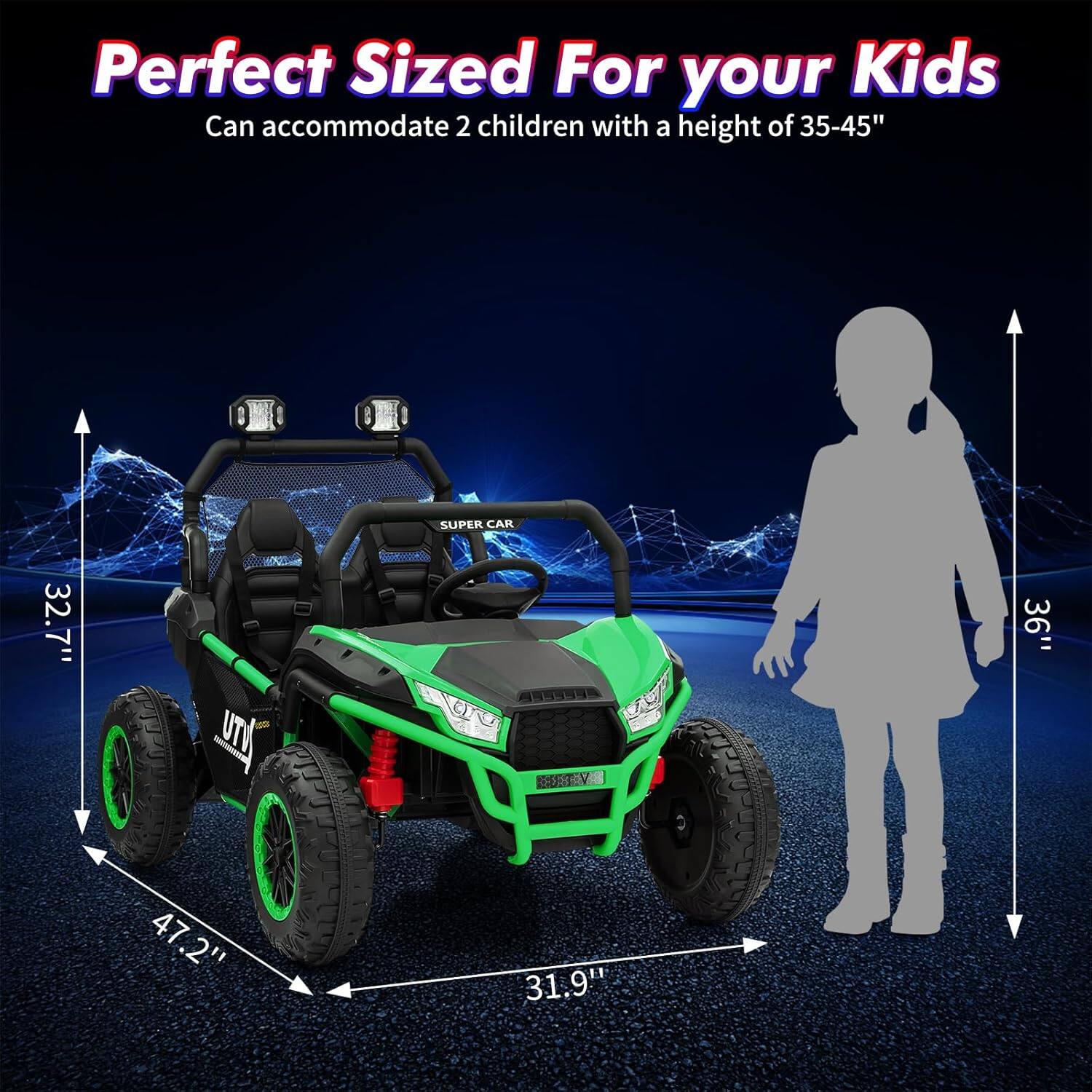 Qeetex 2 Seater Kids Ride On Utv Car,24V 2WD Ride On Car Truck with ...