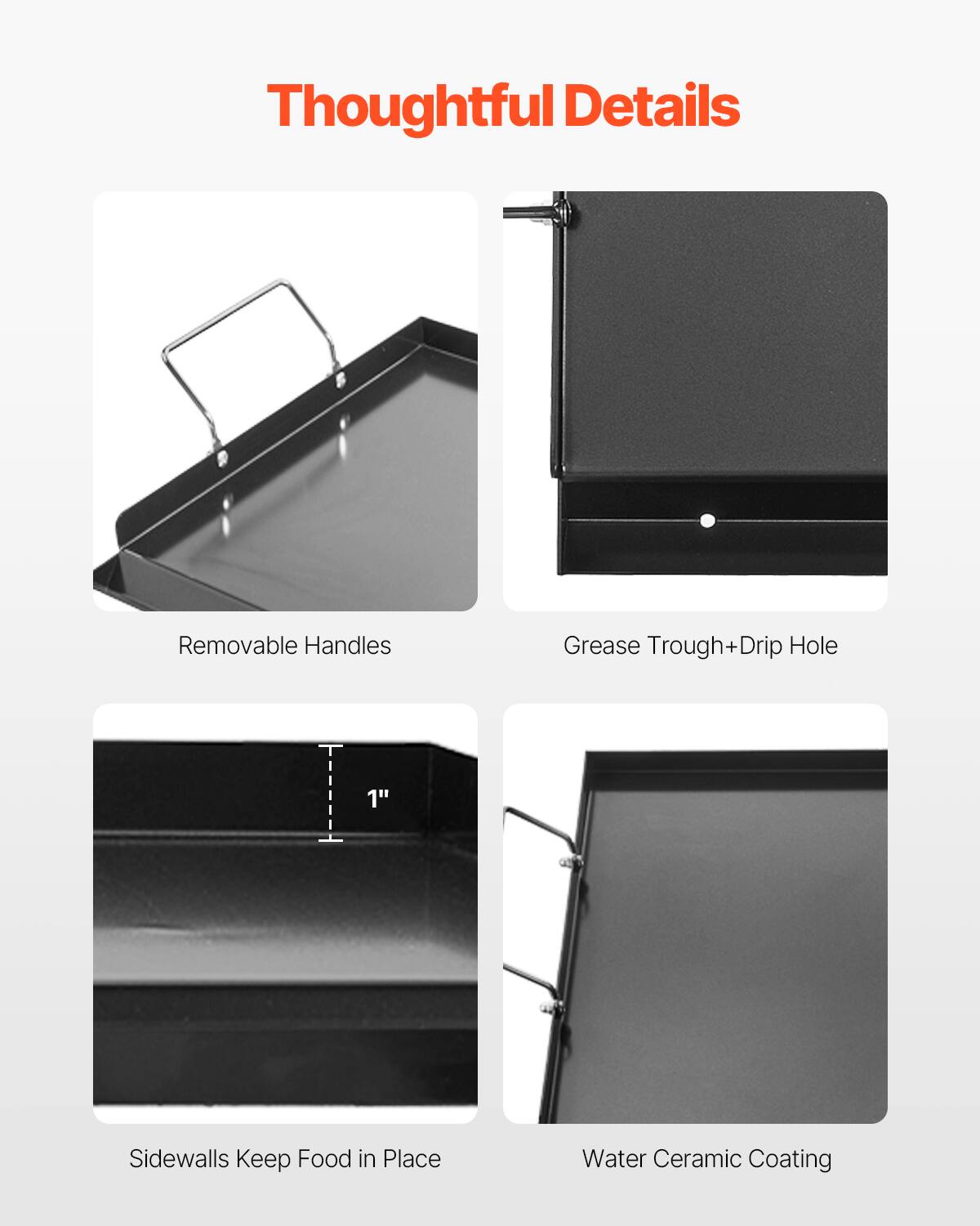 VEVOR Carbon Steel Griddle, 24x16 inch Universal Flat Top Rectangular ...