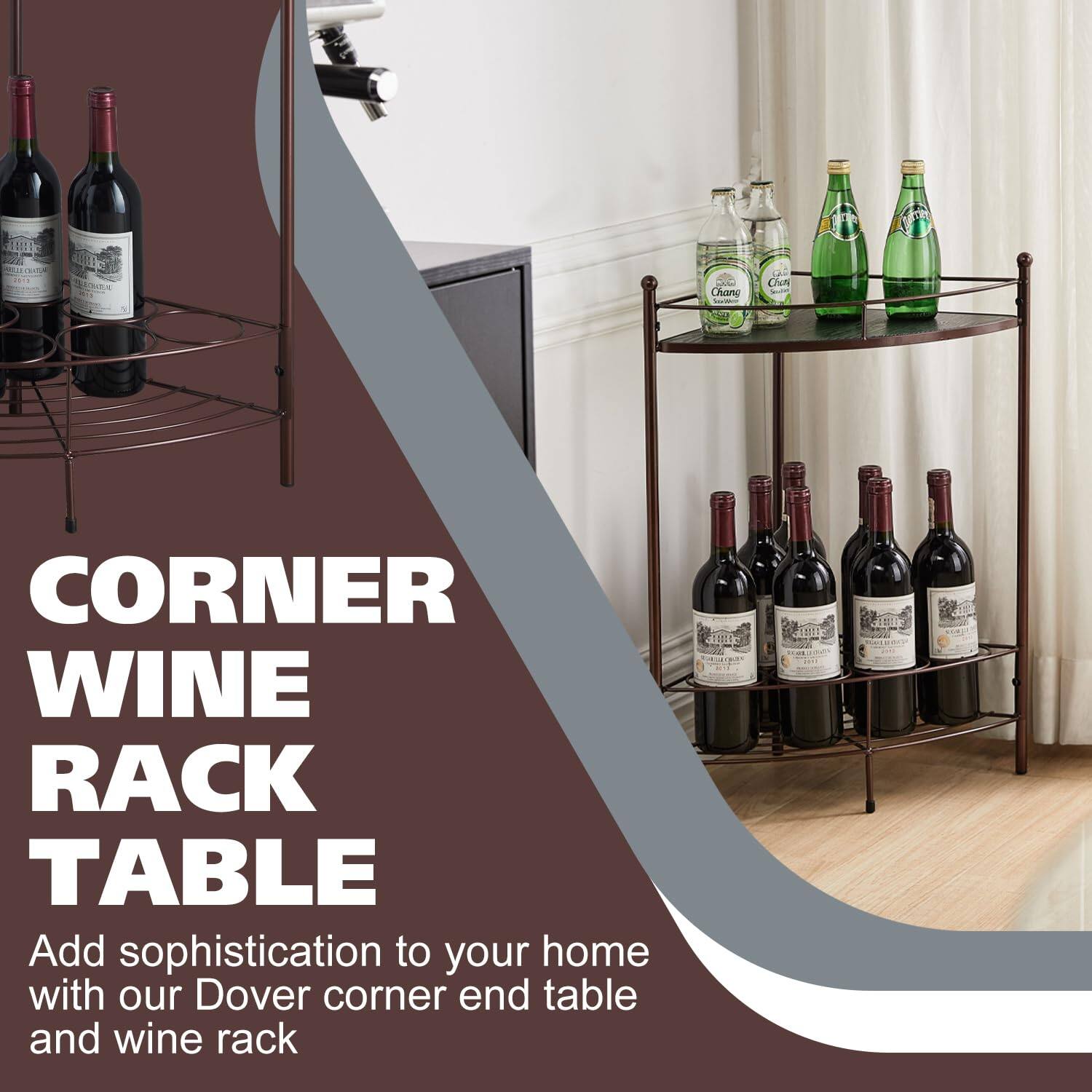 Kings Brand Furniture Dover Corner Wine Rack Table, Bronze Rust/Copper ...