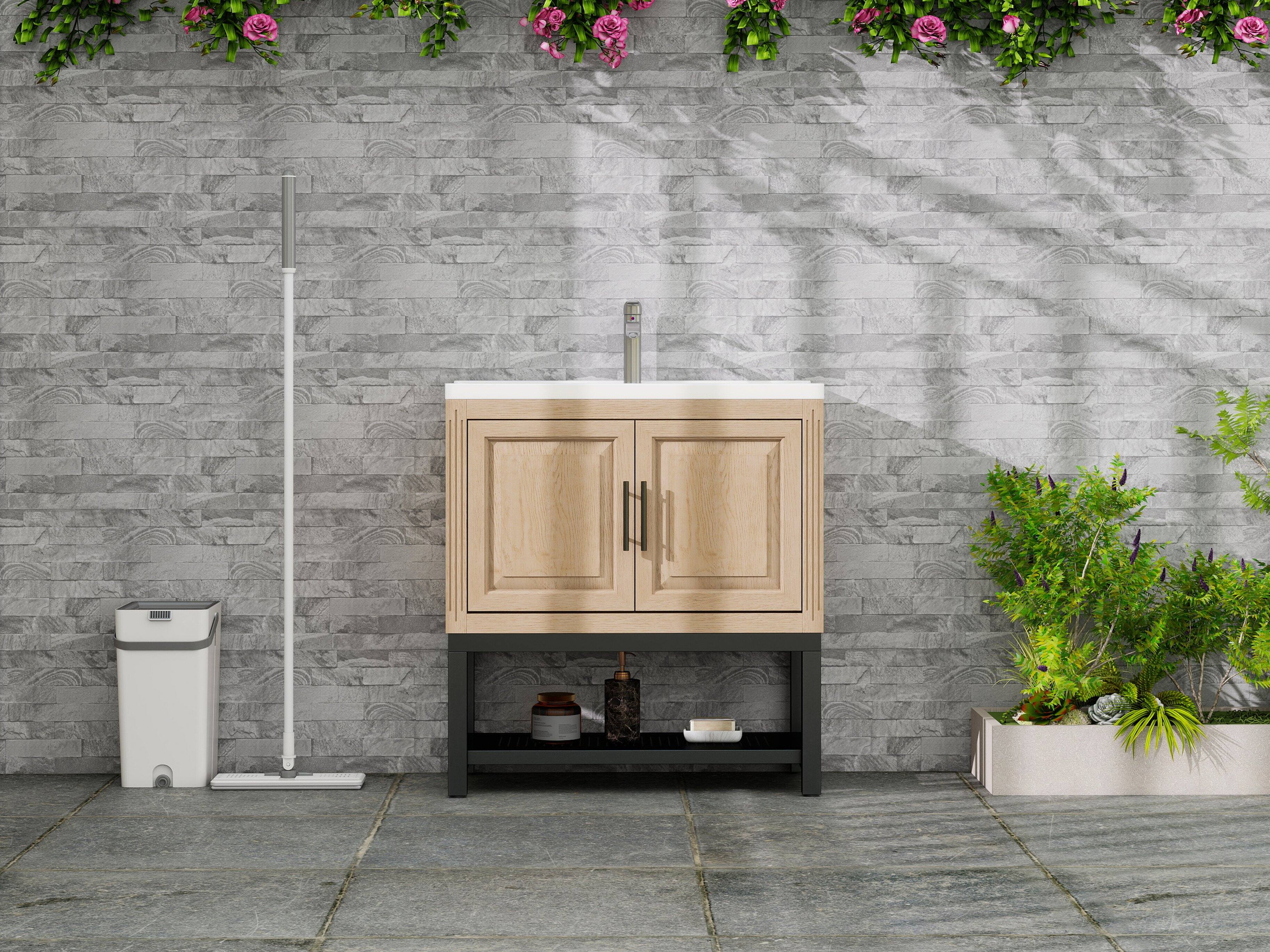 32in Bathroom Vanity with White Ceramic Sink and Hot and Cold Faucet ...