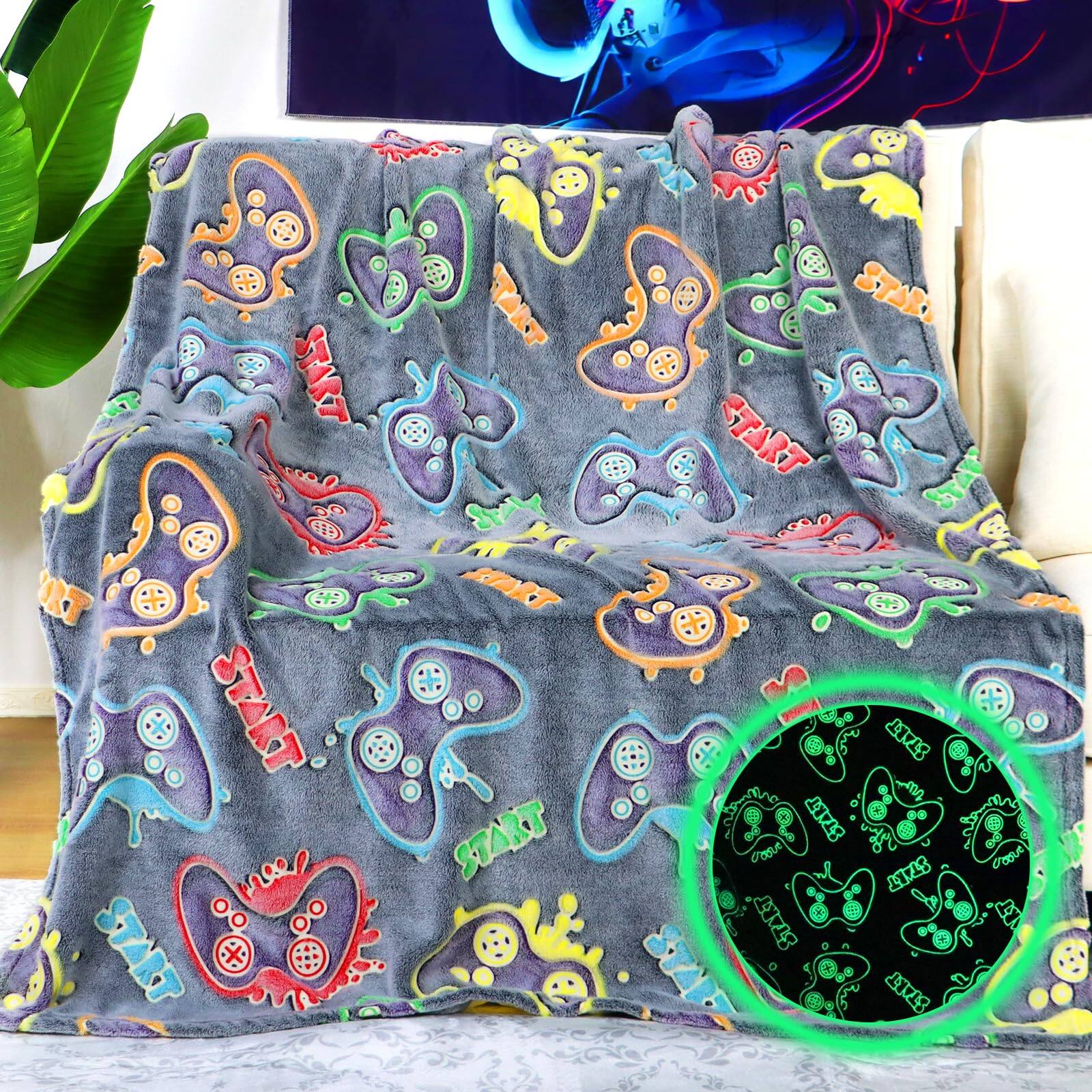 Dapper Styles Gaming Toys Gifts For Teen Glow In The Dark Blanket Gamer ...