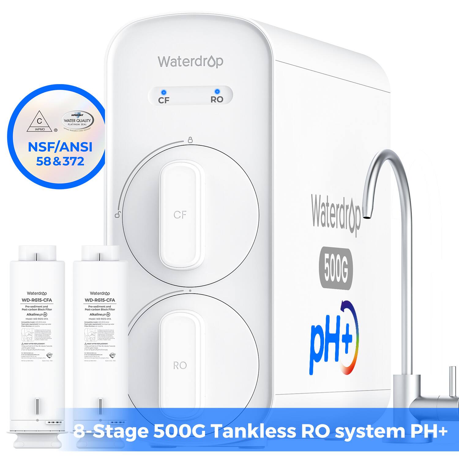 Waterdrop G5P500A Alkaline Mineral pH+ Reverse Osmosis Water Filter ...