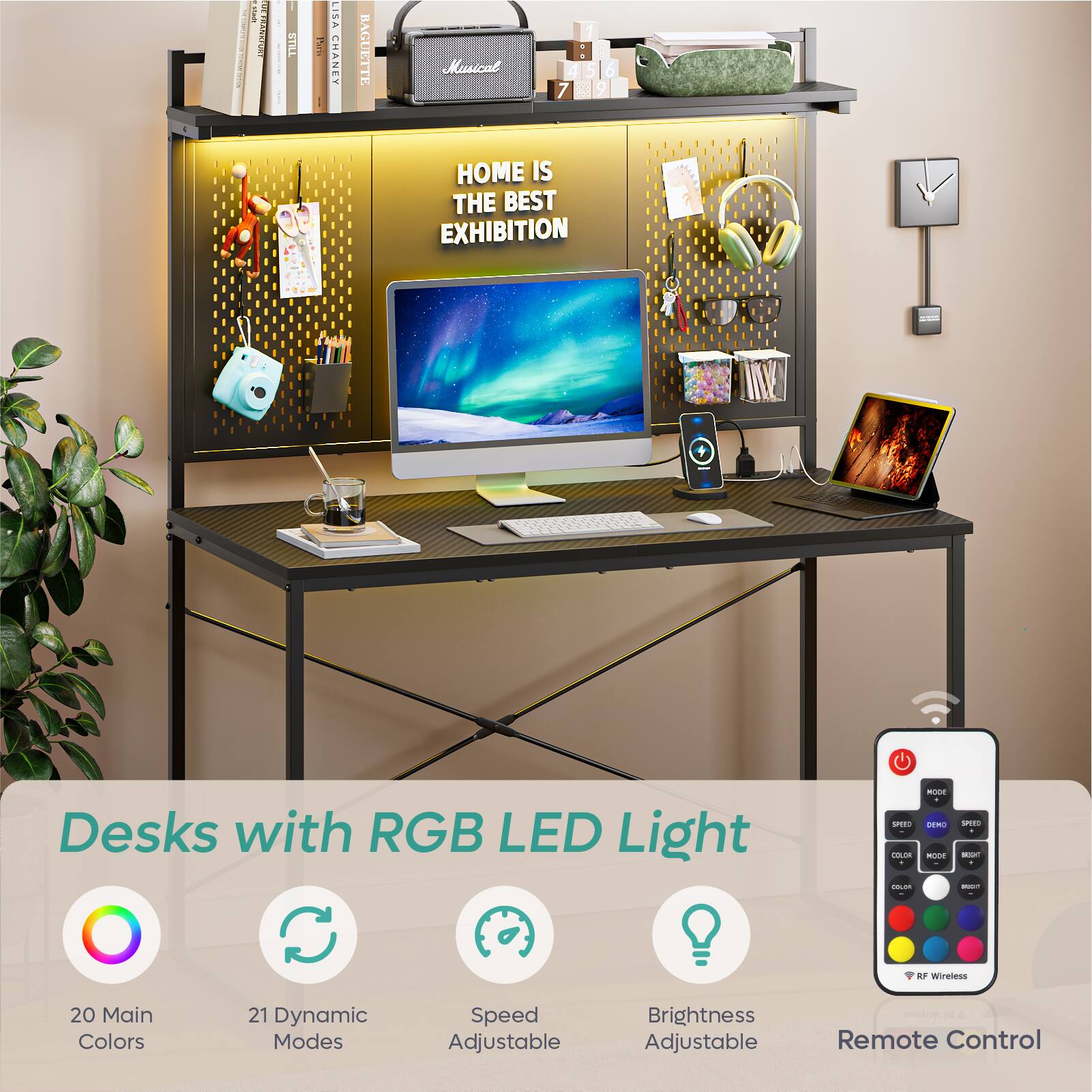 Bestier 34inch Computer Desk with Hutch and Pegboard Black USBBYCZ ...