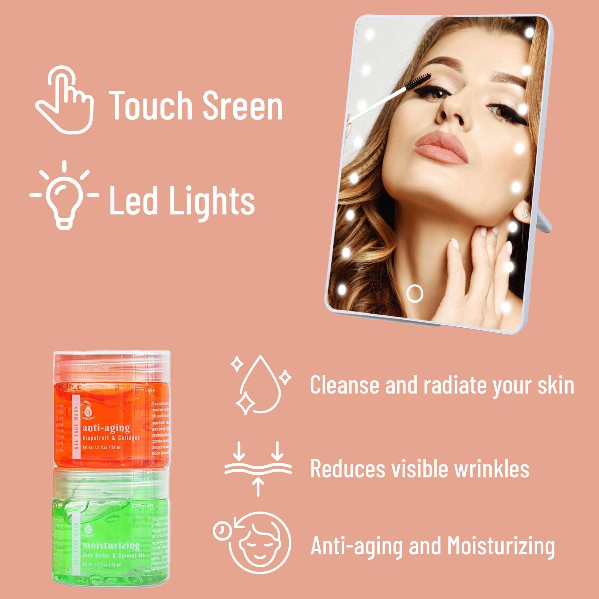 Pursonic Touchscreen LED Vanity Mirror and Luxurious Gel & Mud Face ...