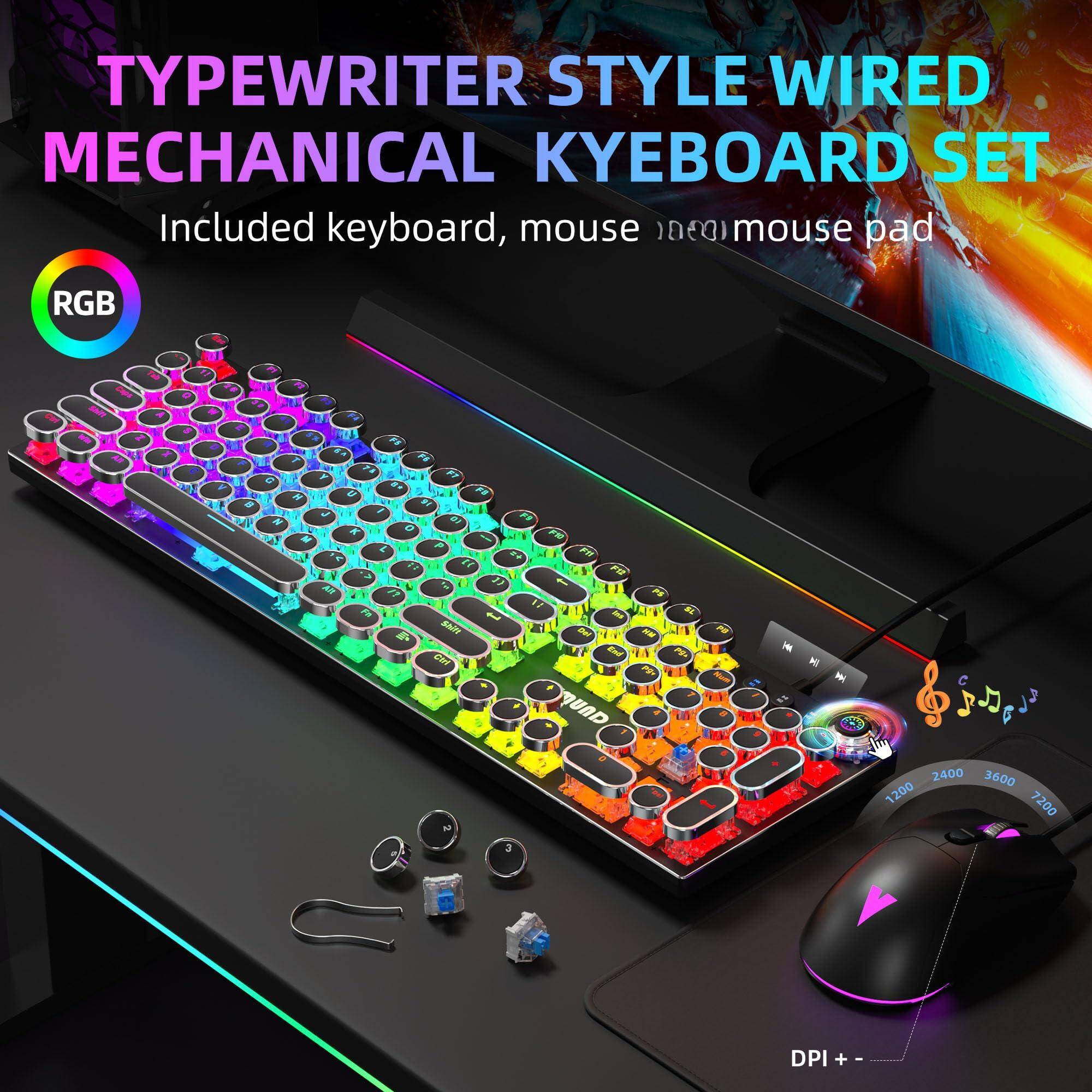 COTTAGE Typewriter Mechanical Gaming And Mouse Combo Rainbow Backlit ...