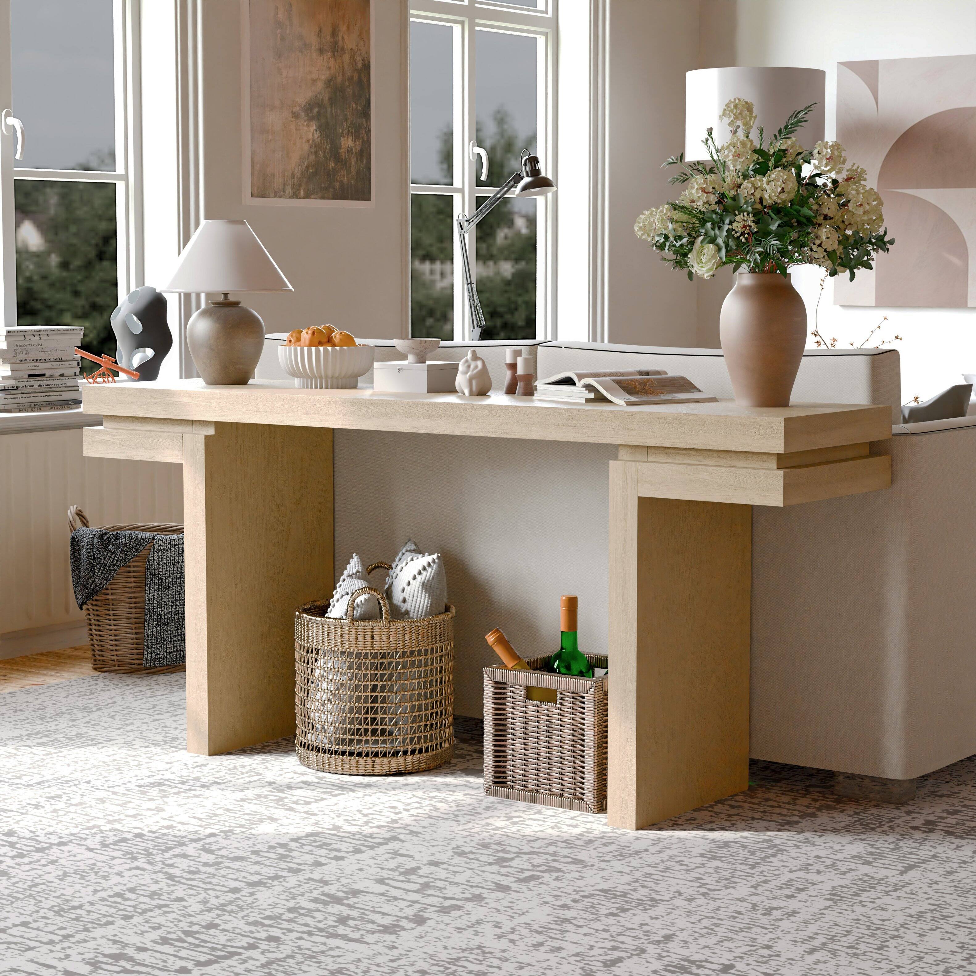 Loheer Console Table, 66 Inch Extra Wide Console Table with Real Wood ...