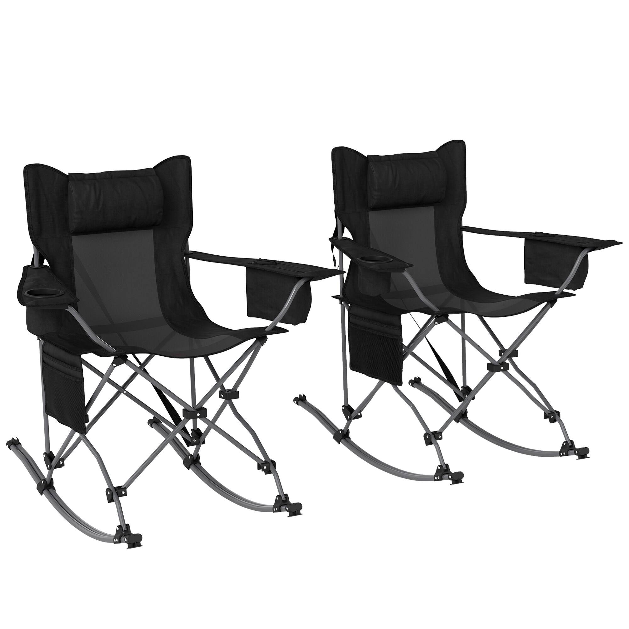 Outsunny Folding Rocking Camping Chairs for Adults, Portable Outdoor ...